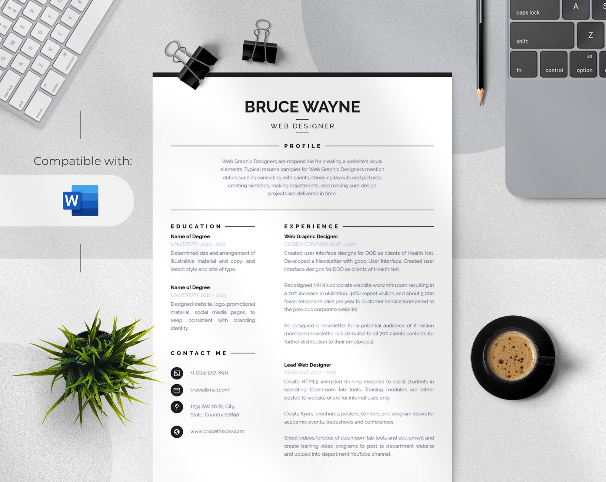 Minimal Web Designer Resume Template | Digital Products with Reselling ...