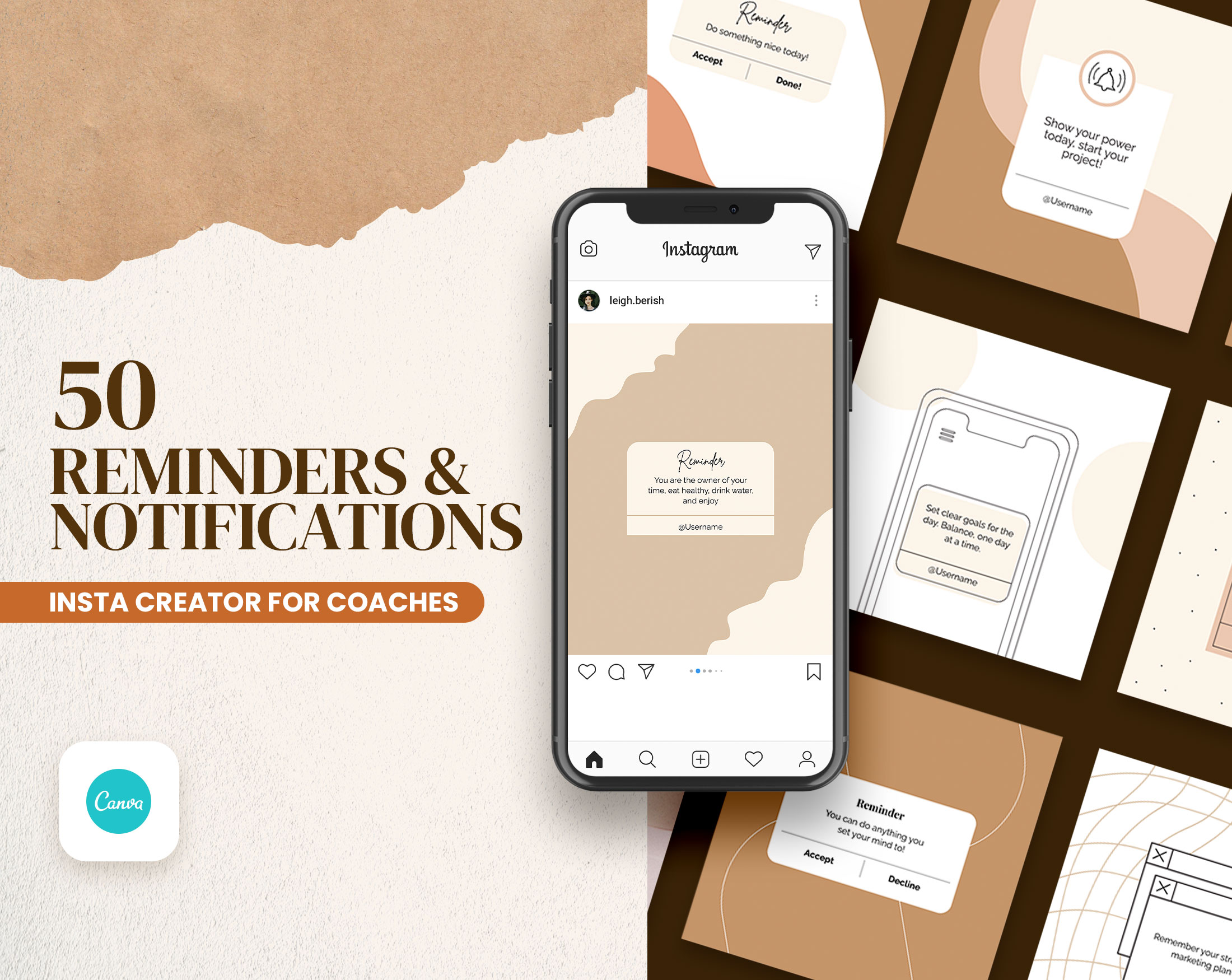 Vogue Reminders & Notifications Social Media Creator Kit Canva Template ...