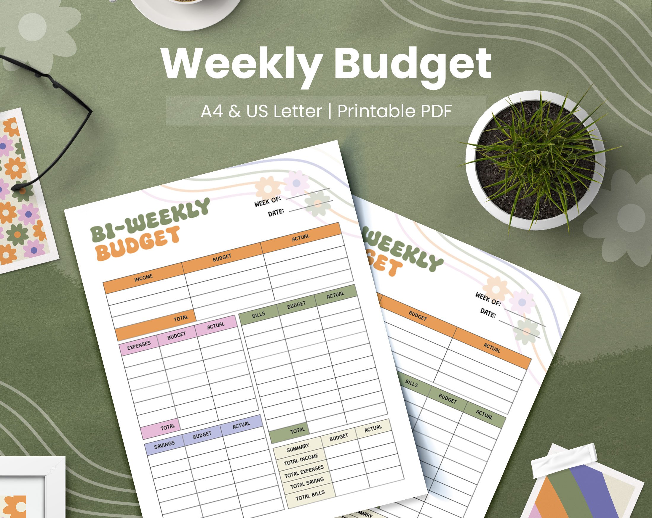 Groovy Bi-weekly Budget Printable Template | Digital Products with ...