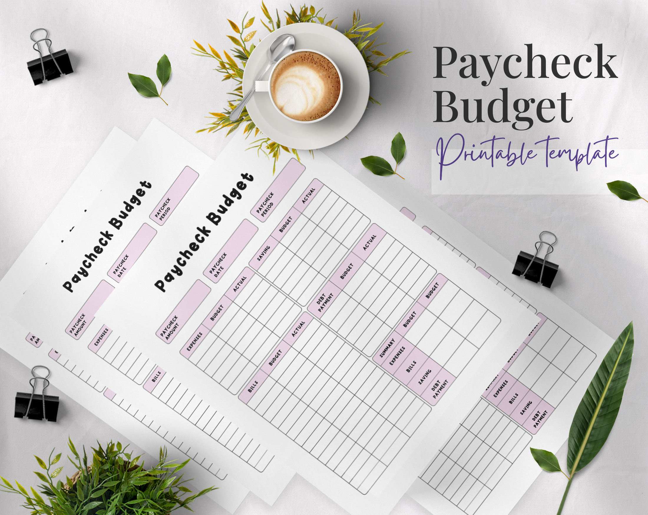 Minimal Pink Paycheck Budget Overview Printable Template | Digital ...