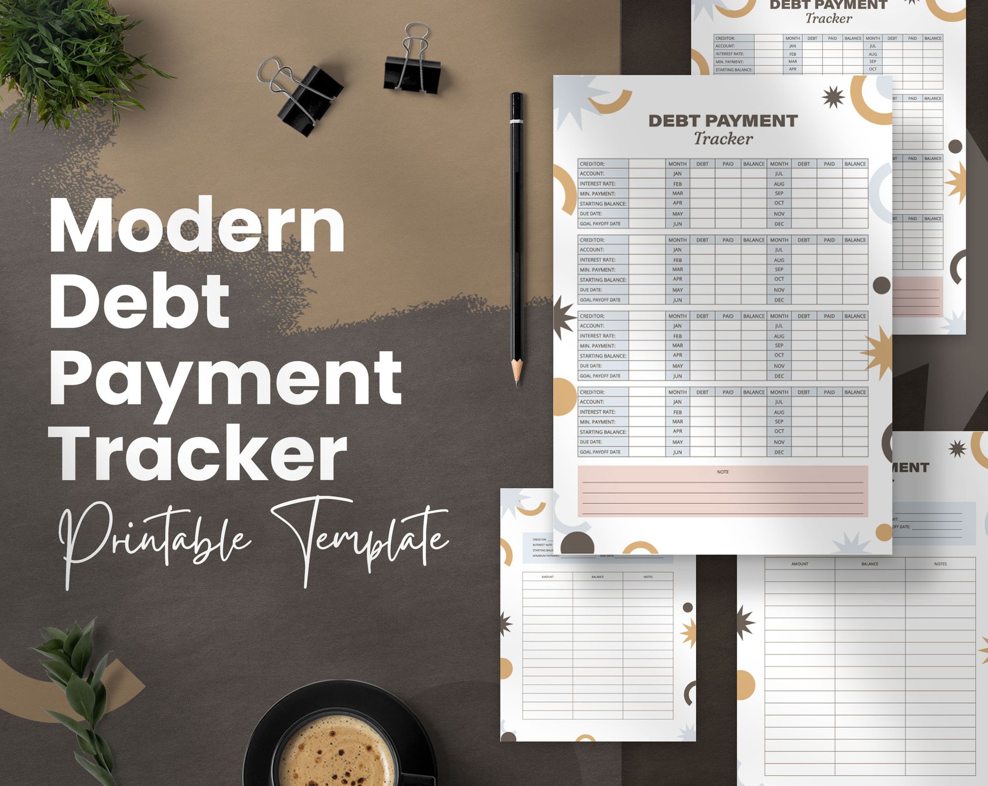 Modern Debt Payment Tracker Printable Template | Digital Products with ...