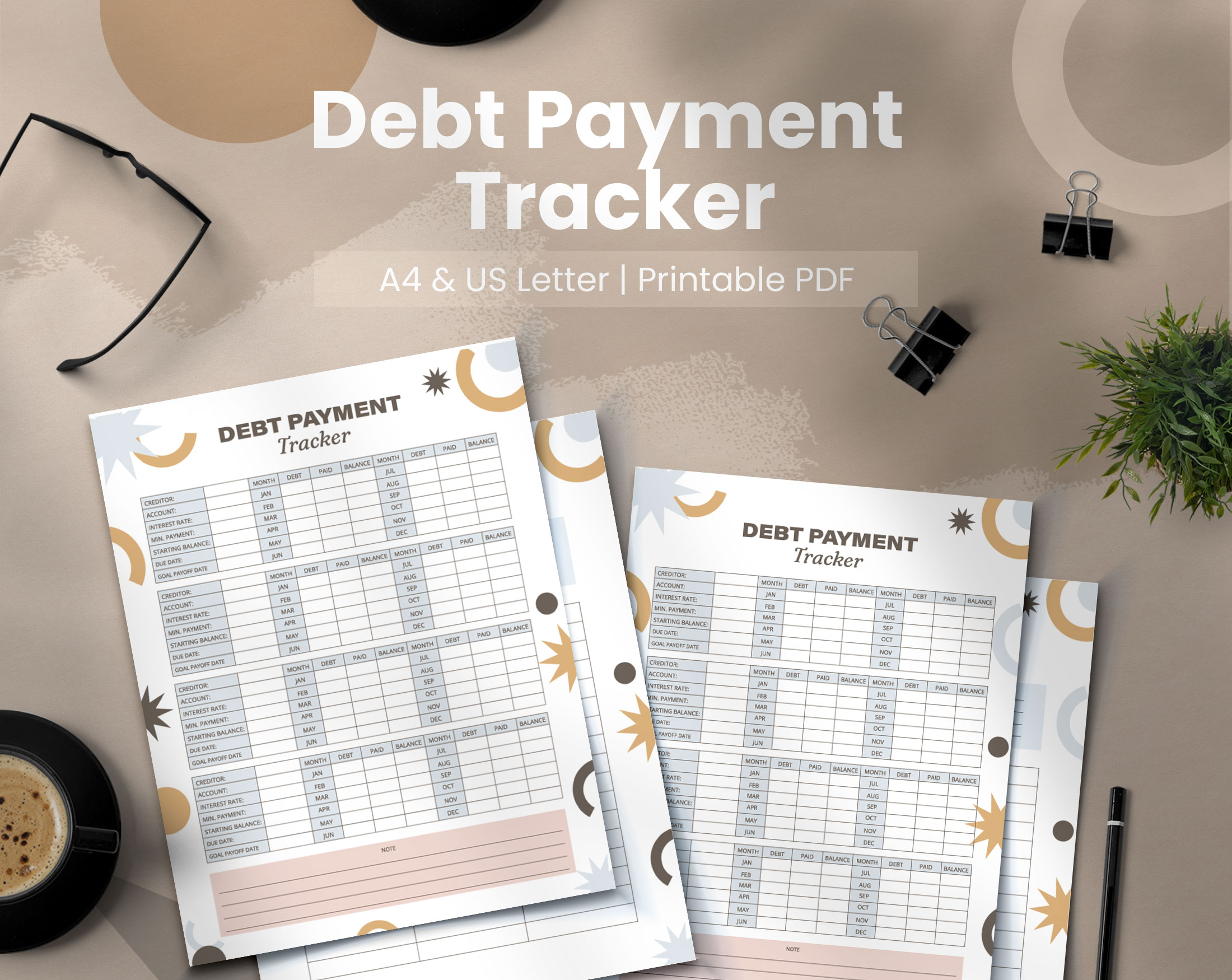 Modern Debt Payment Tracker Printable Template | Digital Products with ...