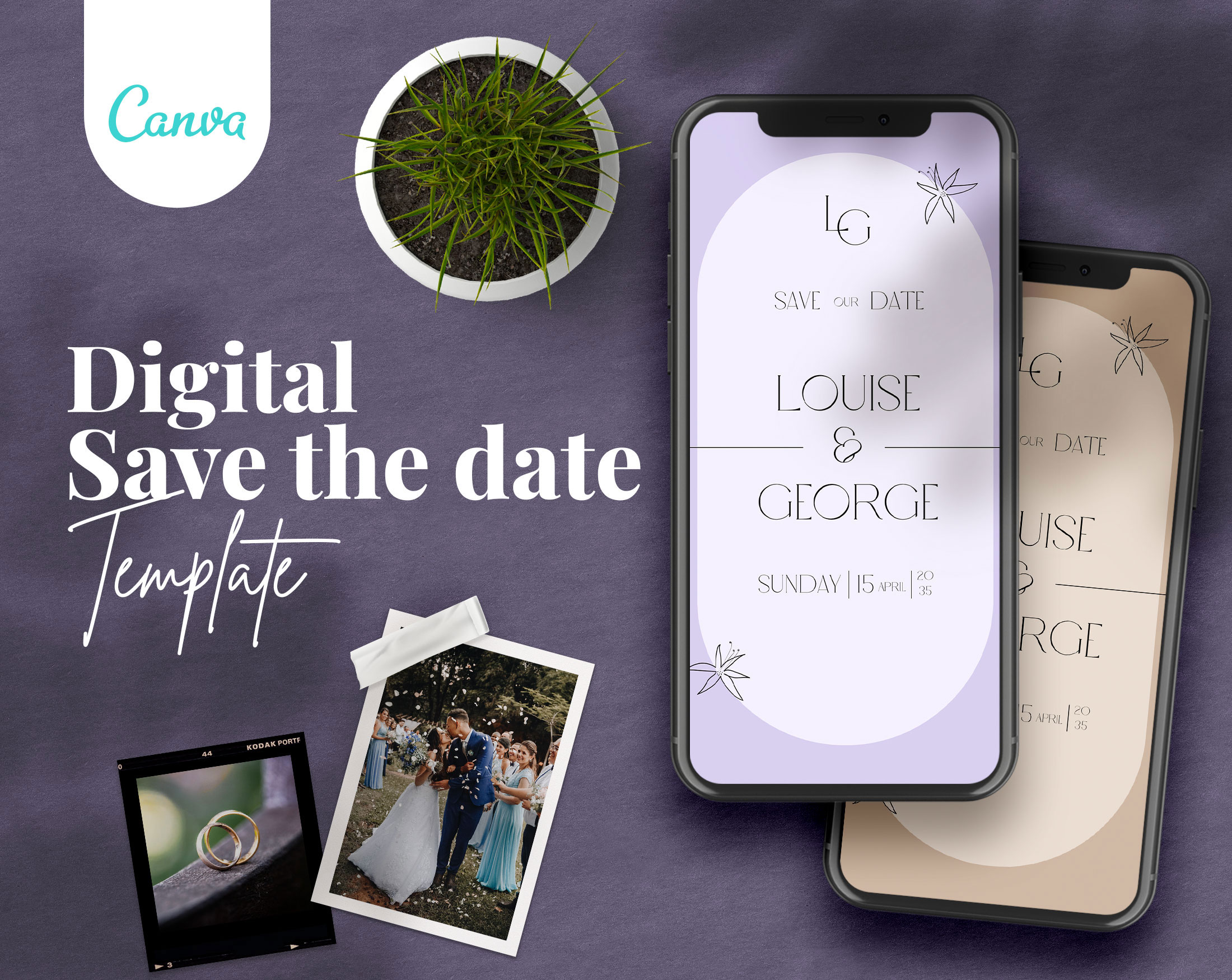 Simple Floral Digital Save The Date Template | Digital Products with ...