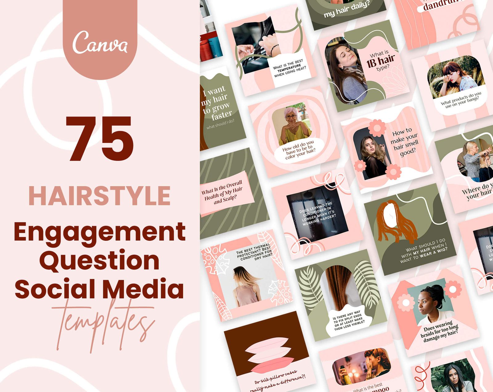 Hairstyle Engagement Questions Social Media Canva Templates | Digital ...