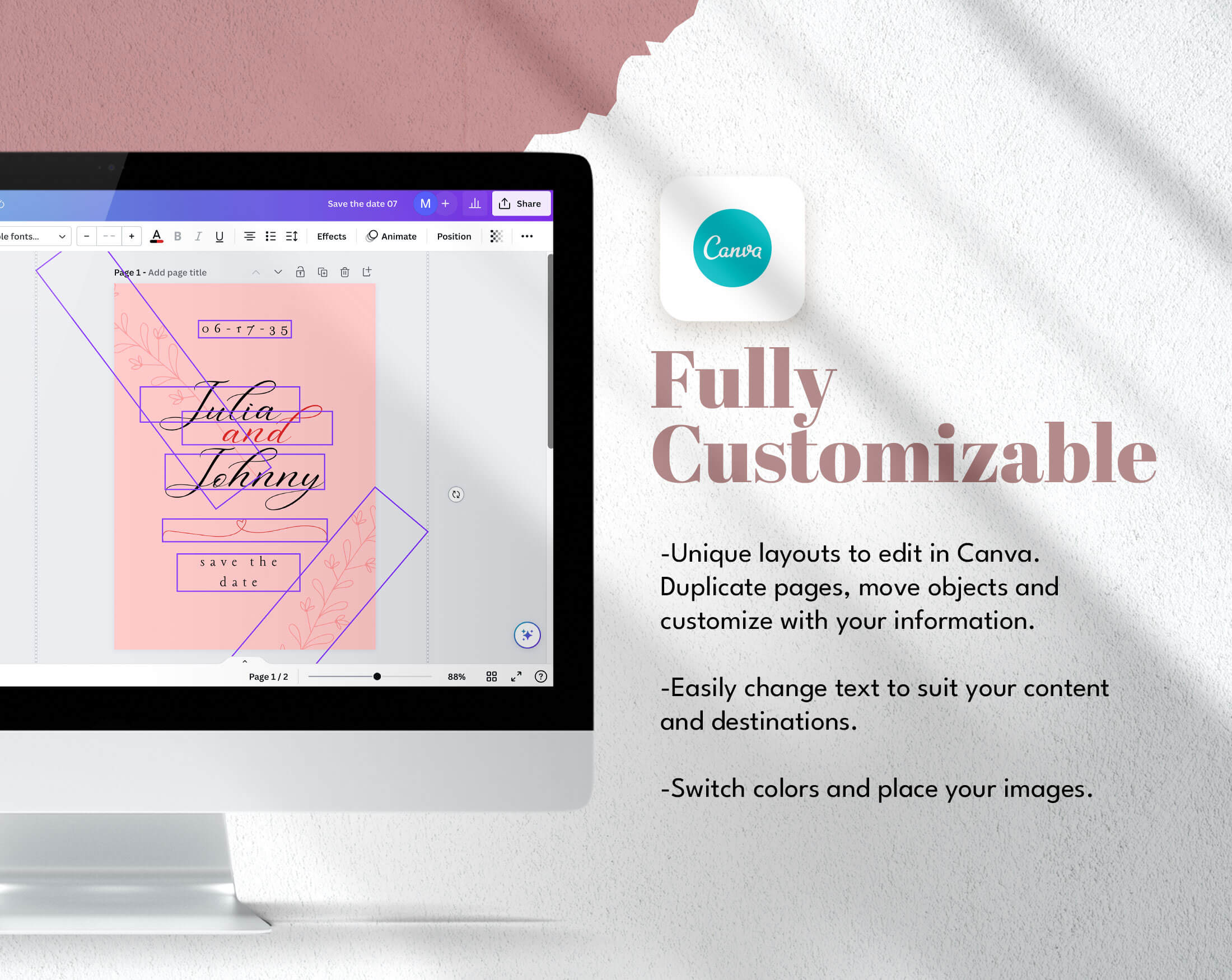 Coral Pink Save The Date Card Template | Digital Products with ...