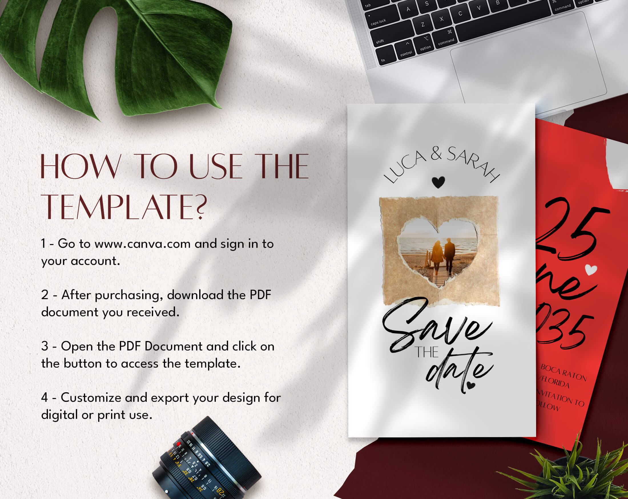 Heart Themed Save The Date Card Template | Digital Products with ...