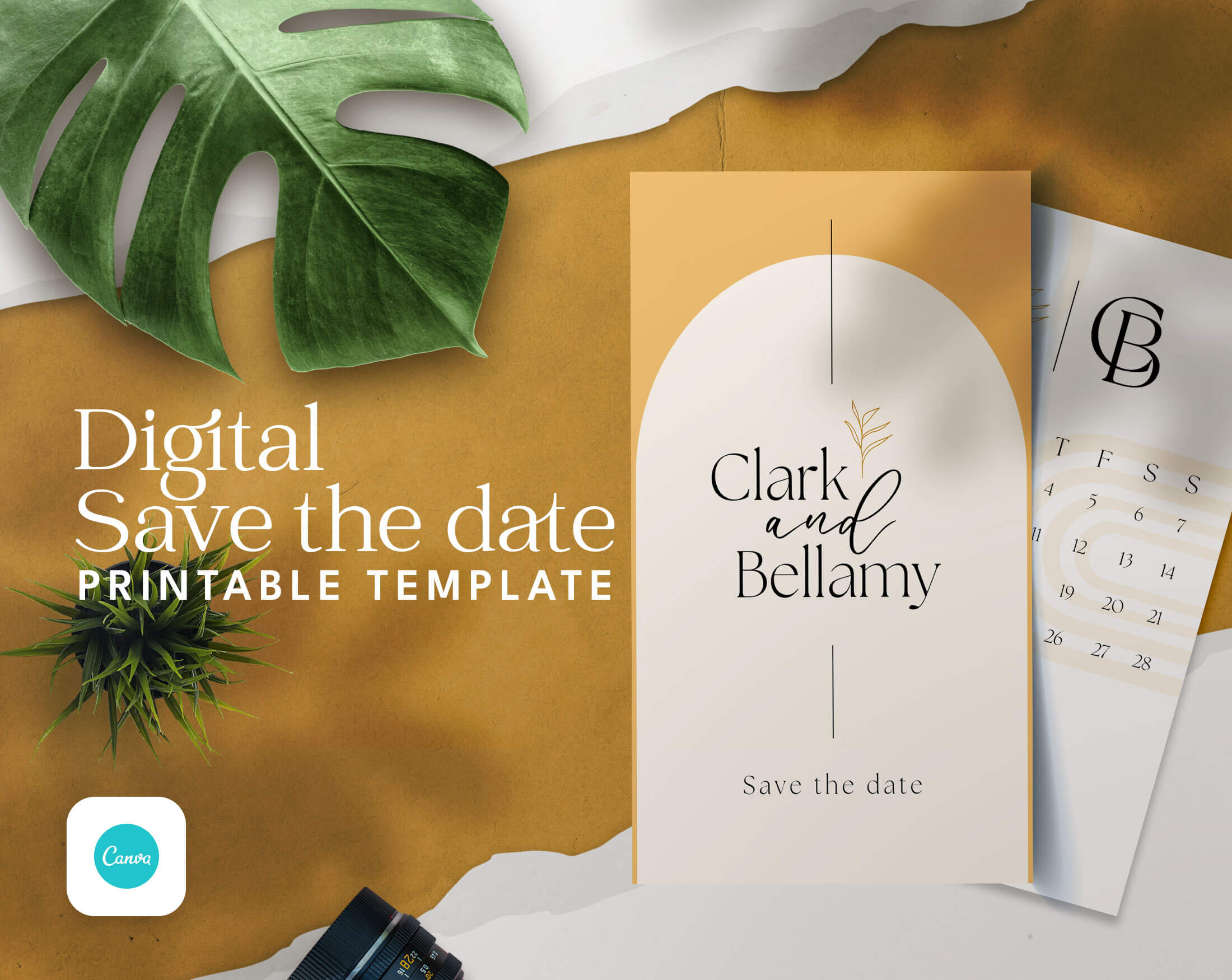 Gold Arch Calendar Save The Date Card Template | Digital Products with ...