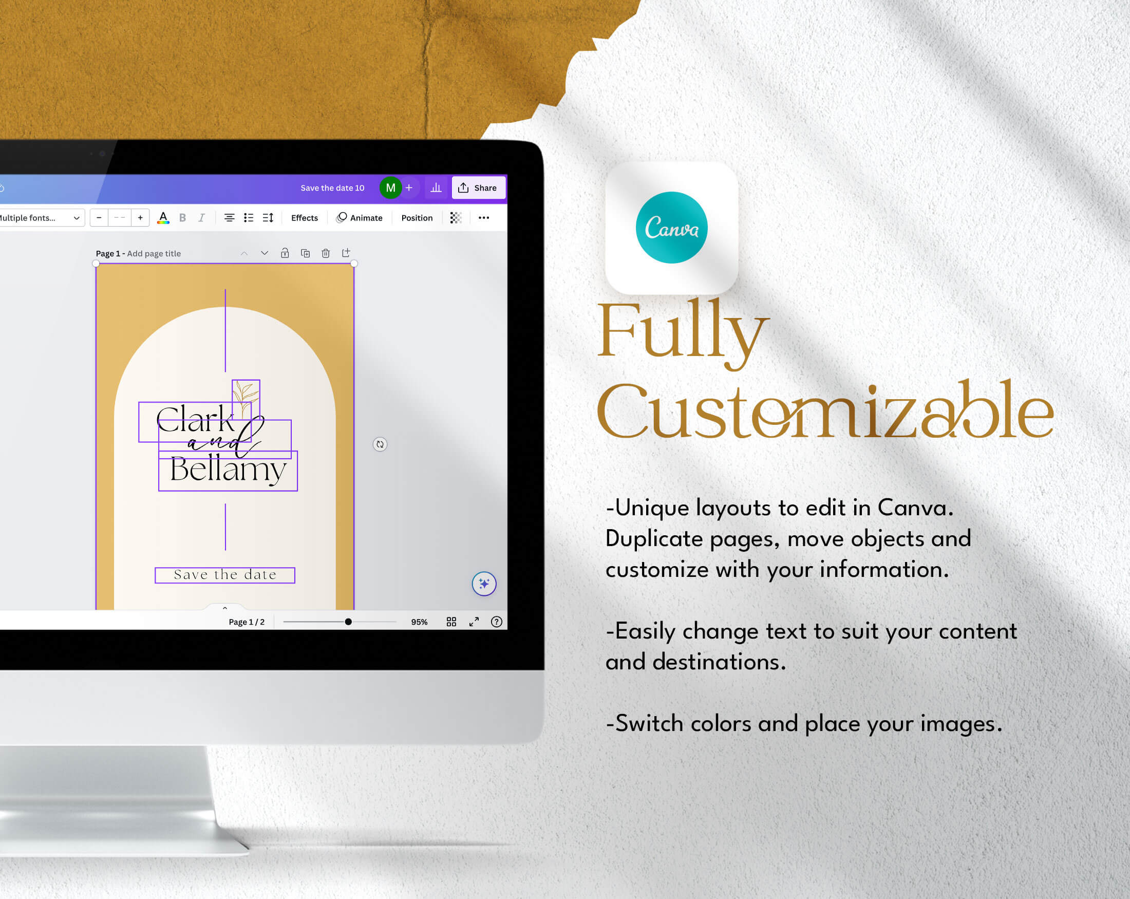 Gold Arch Calendar Save The Date Card Template | Digital Products with ...