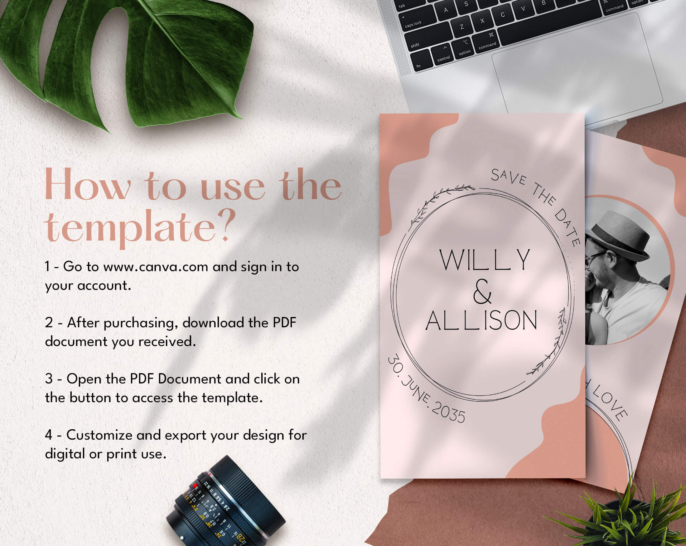 Blush Pink Save The Date Card Template | Digital Products with ...