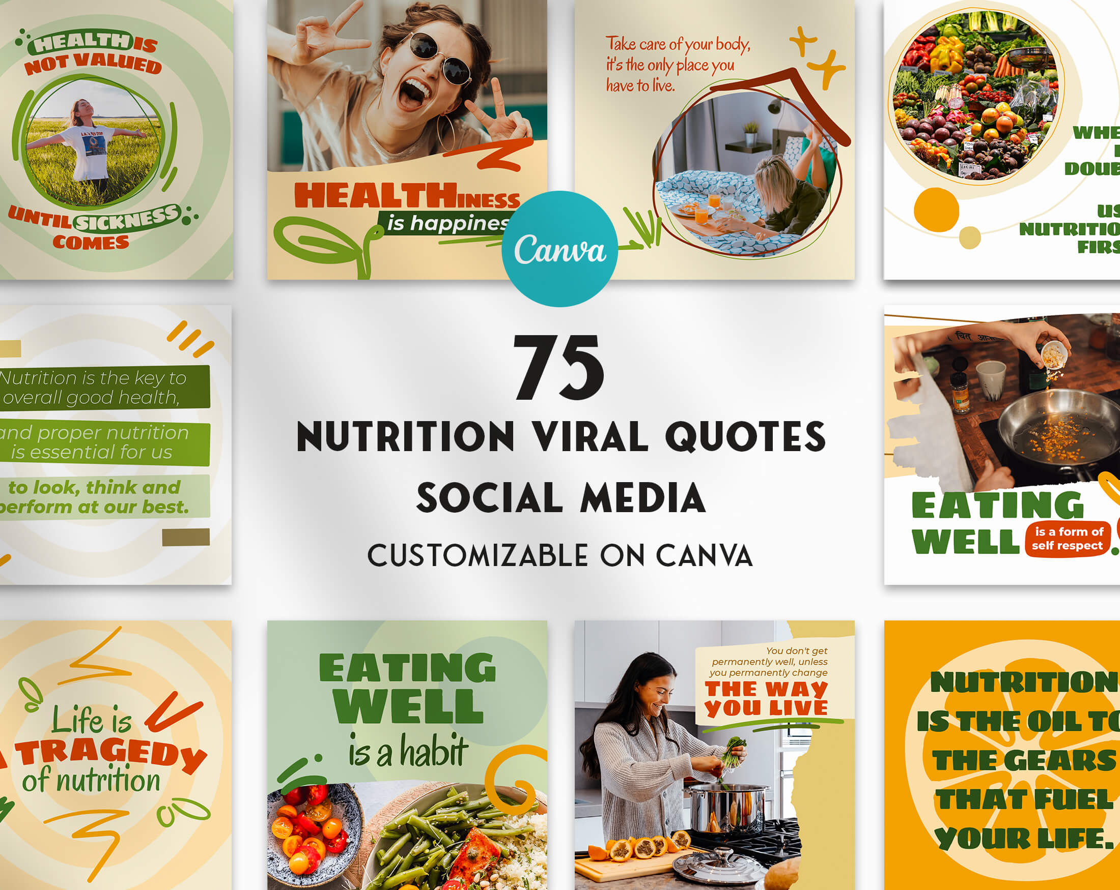 Nutrition Viral Quotes Social Media Canva Templates | Digital Products ...