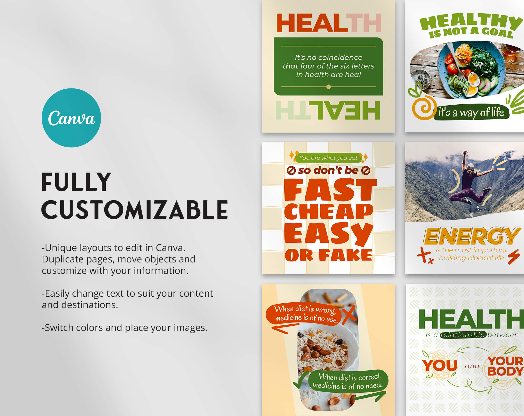 Nutrition Viral Quotes Social Media Canva Templates | Digital Products ...