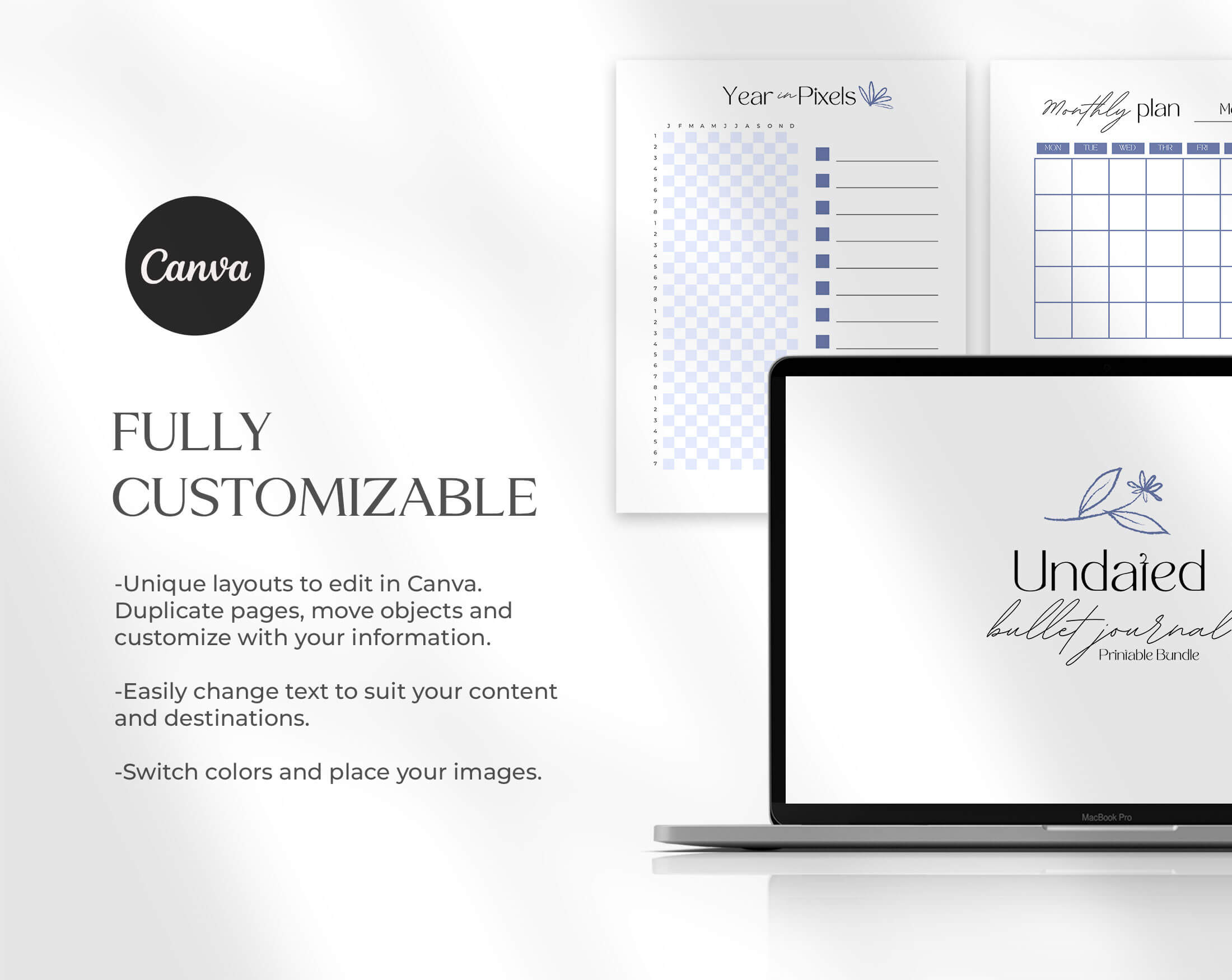 Undated Bullet Journal Printable Bundle Canva Template | Digital ...