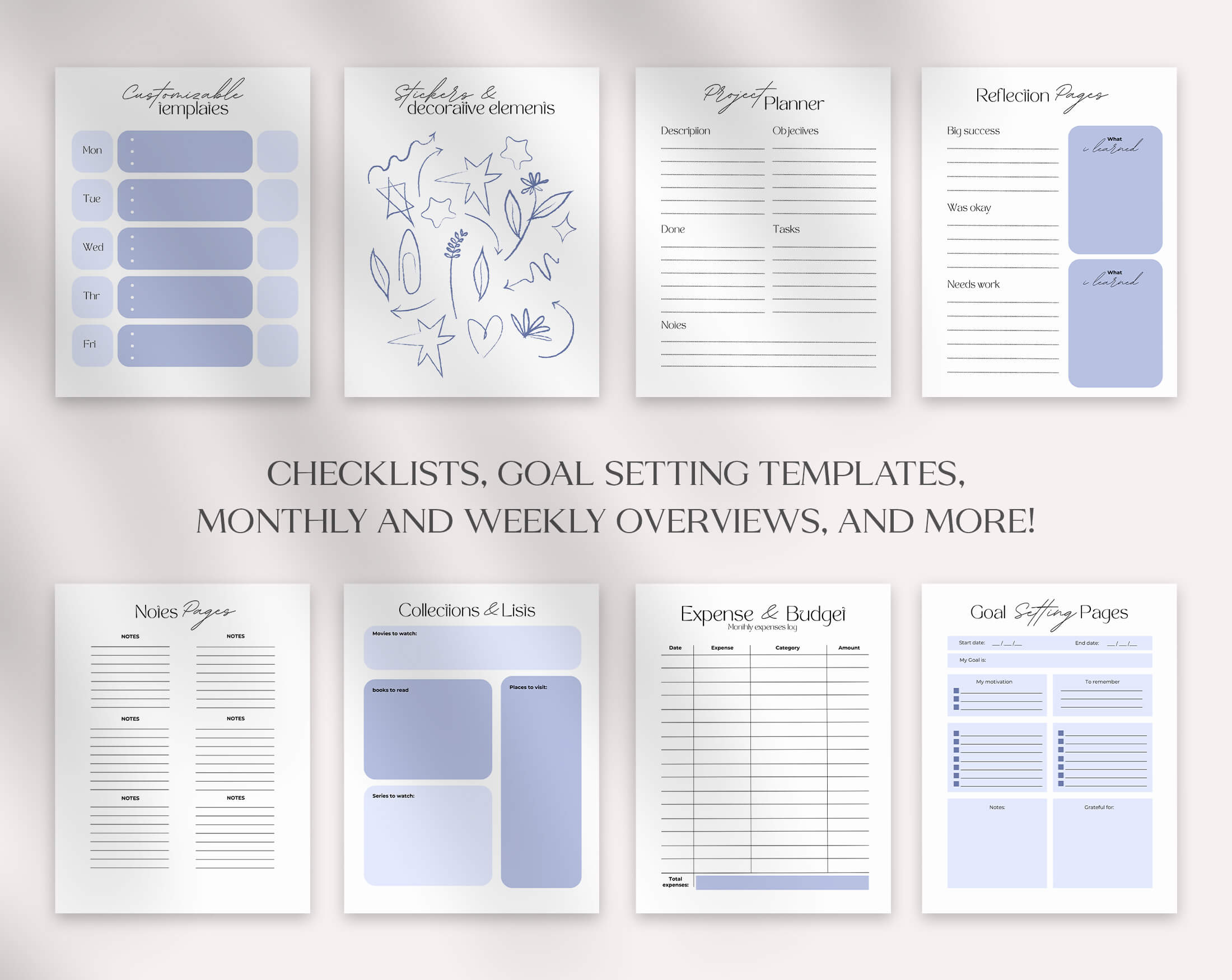 Undated Bullet Journal Printable Bundle Canva Template | Digital ...