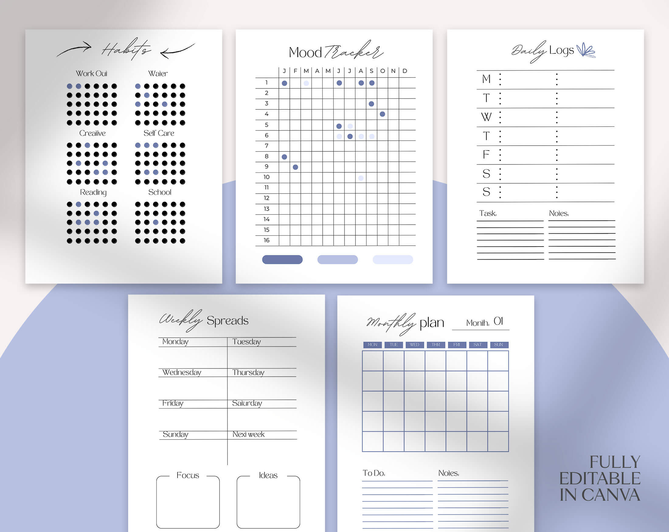 Undated Bullet Journal Printable Bundle Canva Template | Digital ...