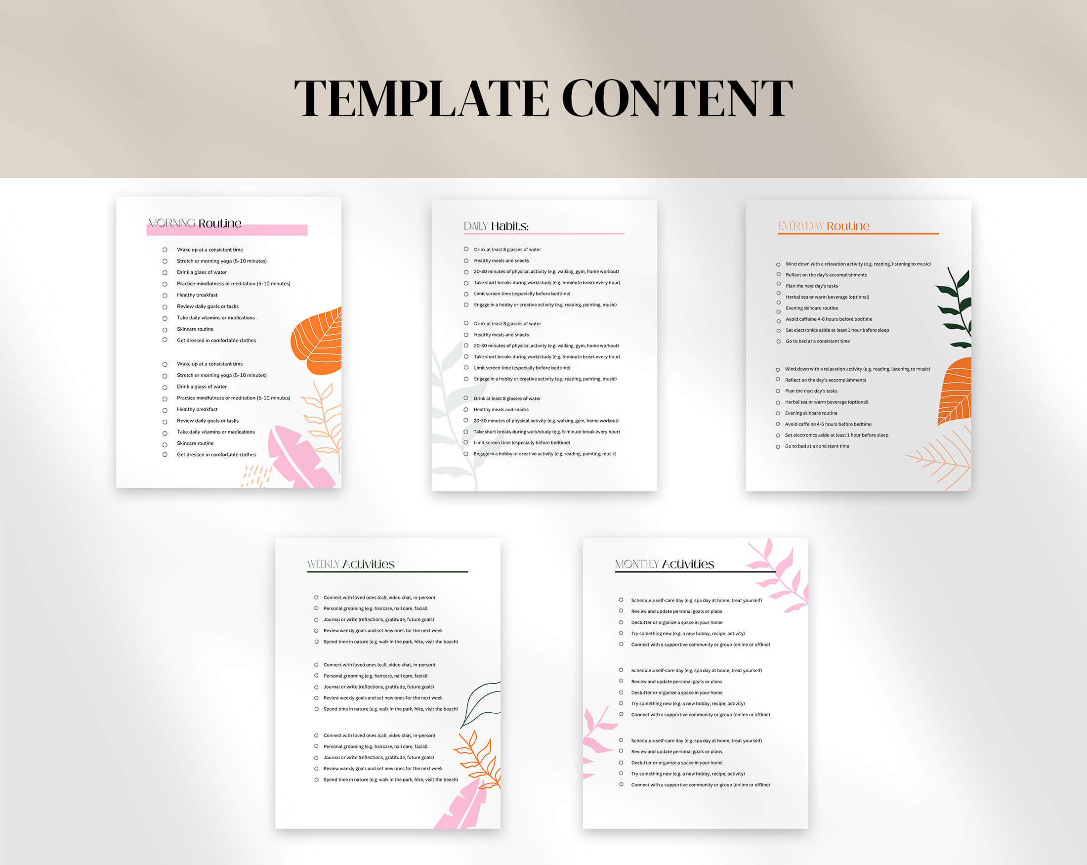 Self Care Routine Checklist Printable Canva Template | Digital Products ...