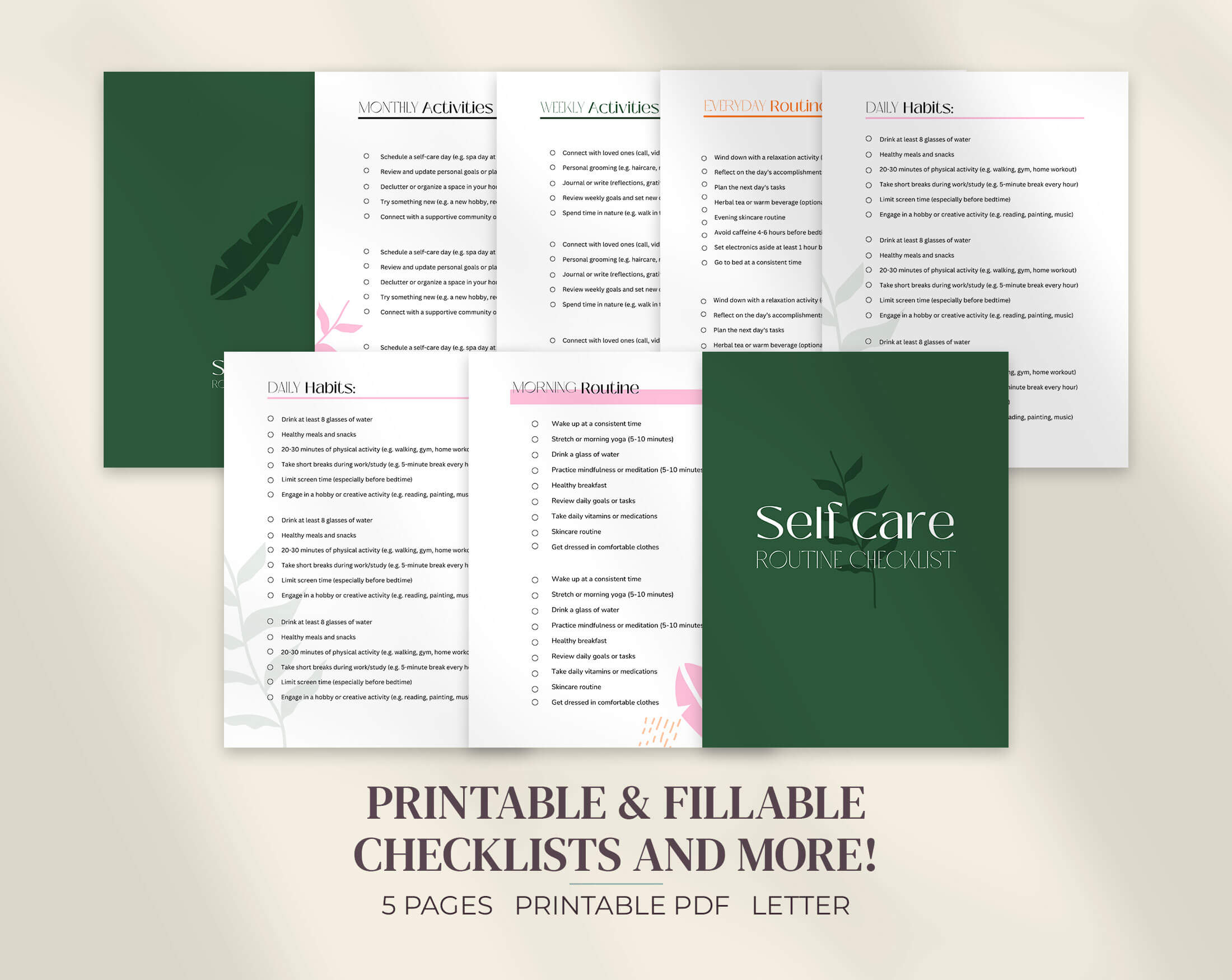 Self Care Routine Checklist Printable Canva Template | Digital Products ...