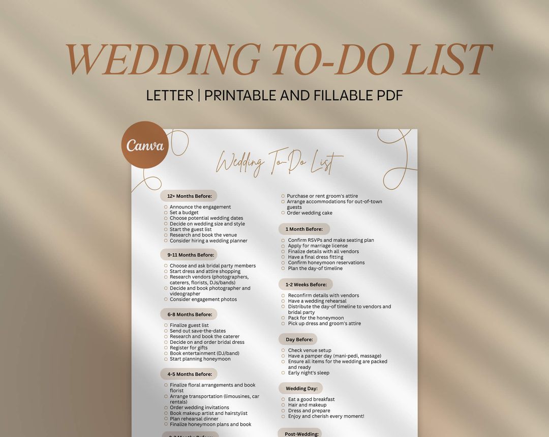 Wedding To-Do List Printable Canva Template | Digital Products with ...