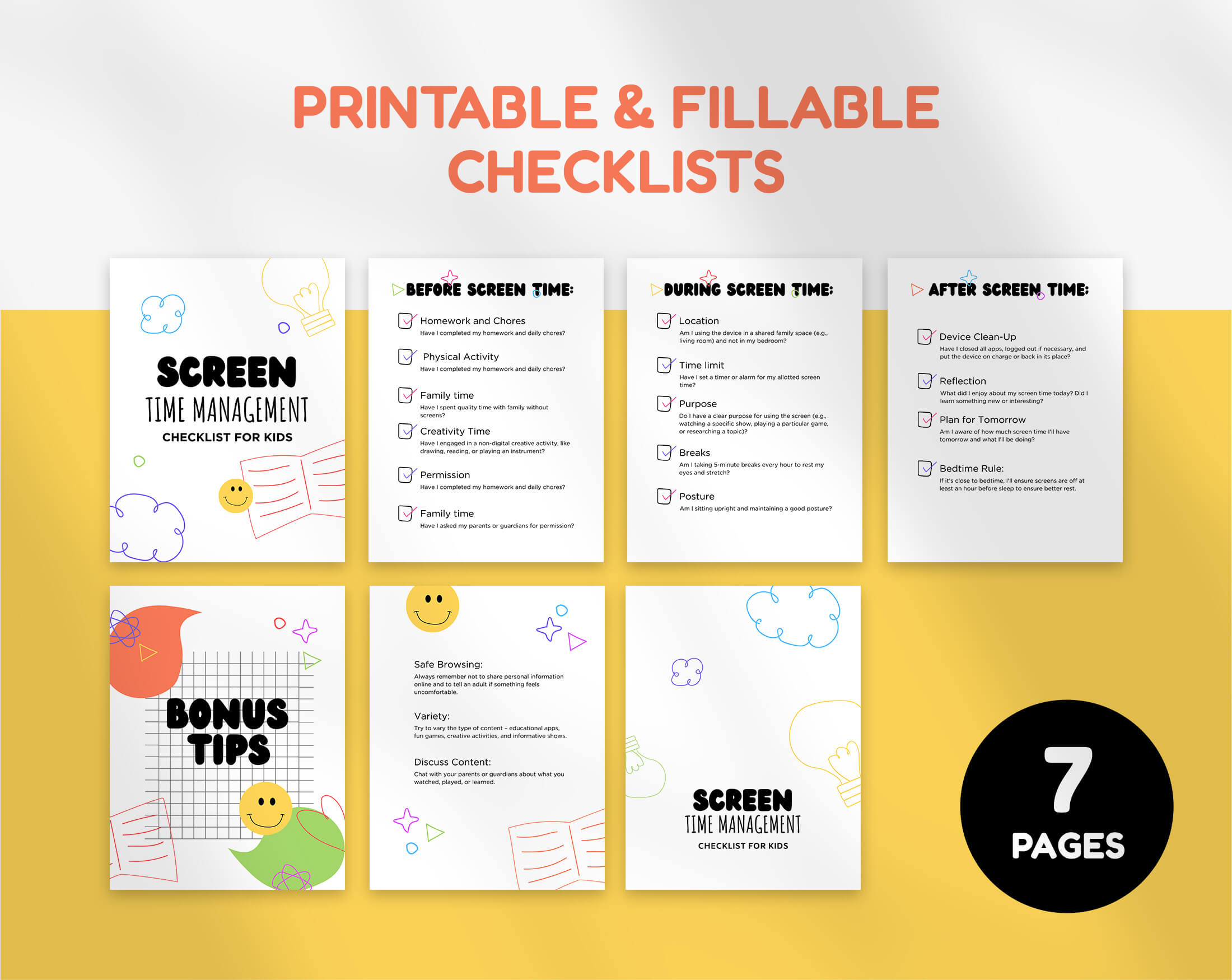 Screen Time Management Checklist Canva Template | Digital Products with ...