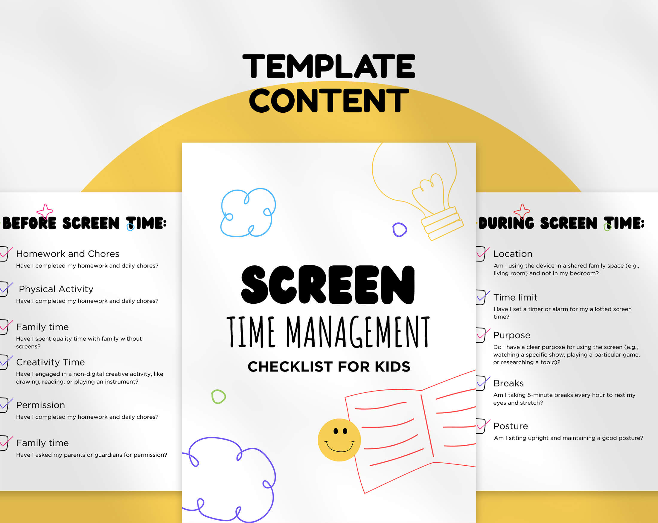 Screen Time Management Checklist Canva Template | Digital Products with ...
