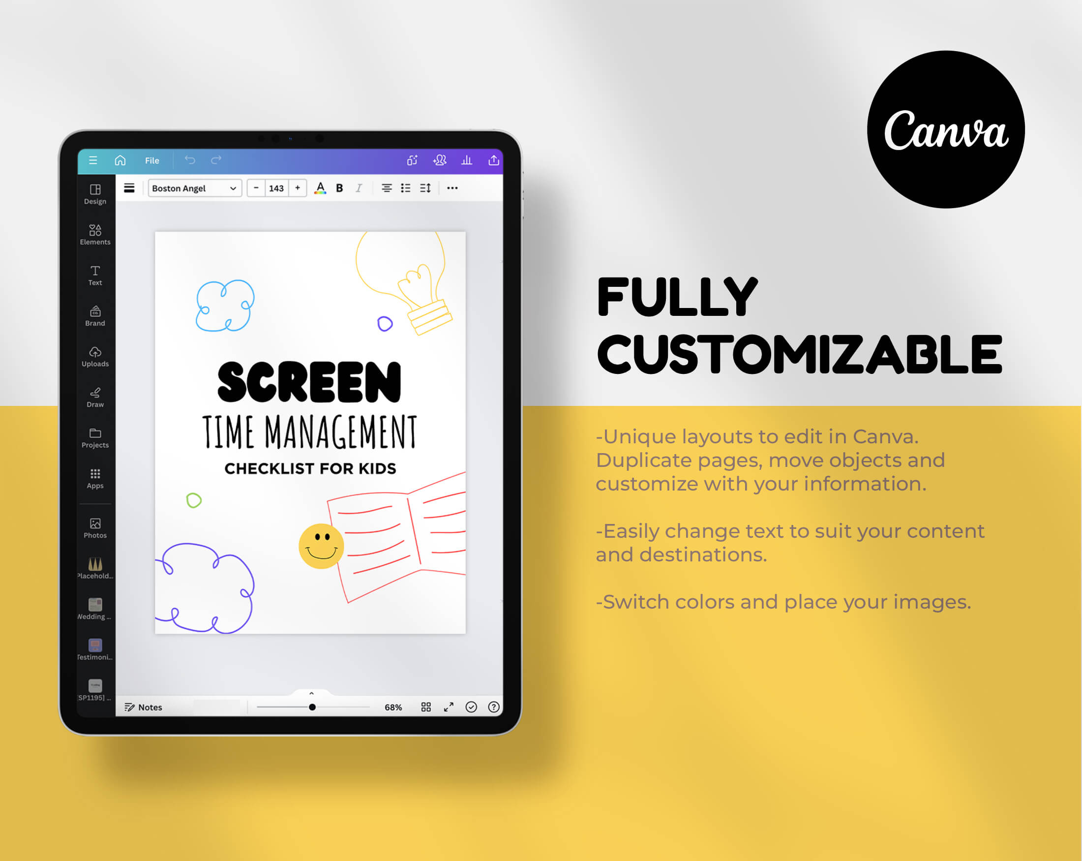 Screen Time Management Checklist Canva Template | Digital Products with ...