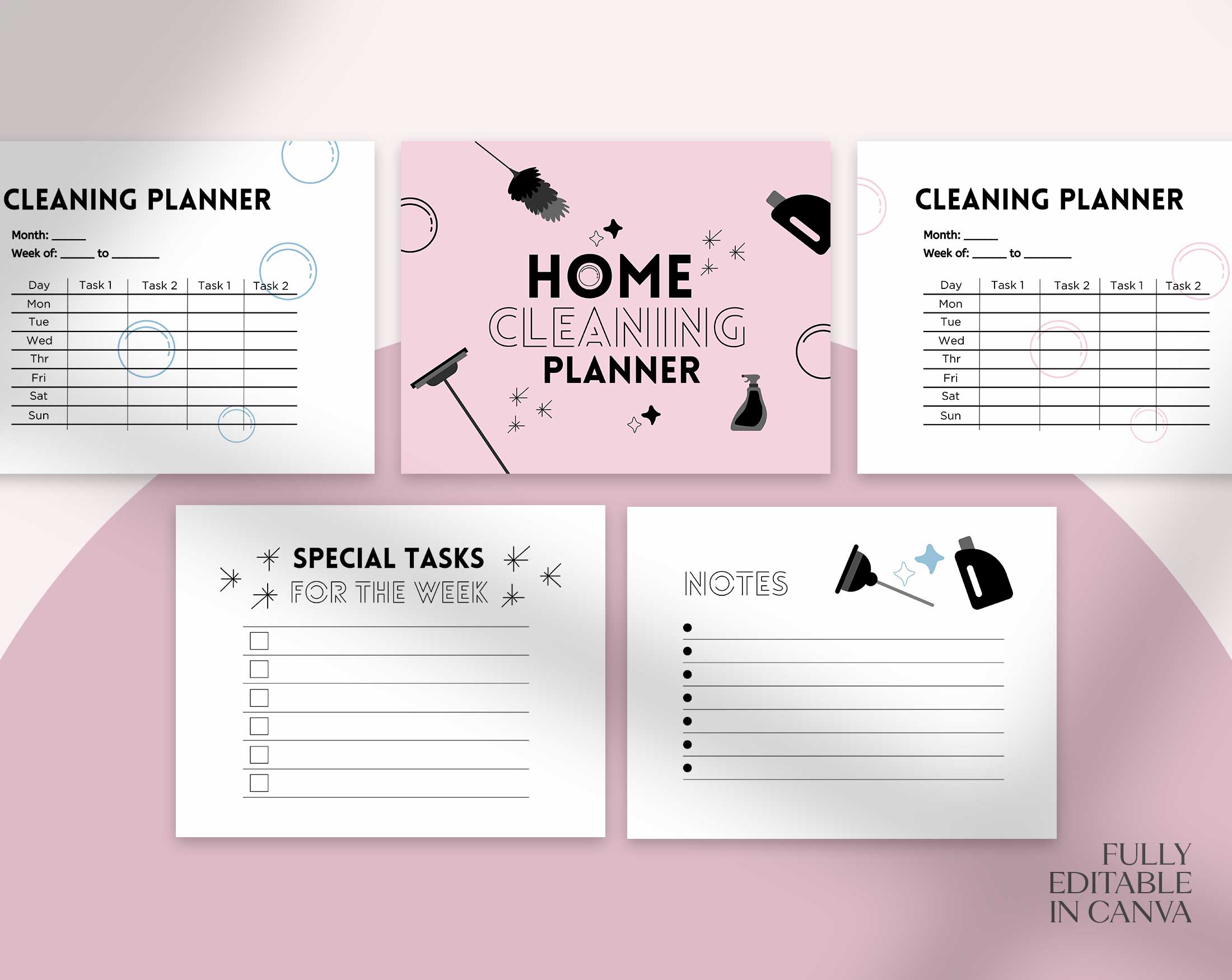 Customizable Home Cleaning Planner Canva Template | Digital Products ...