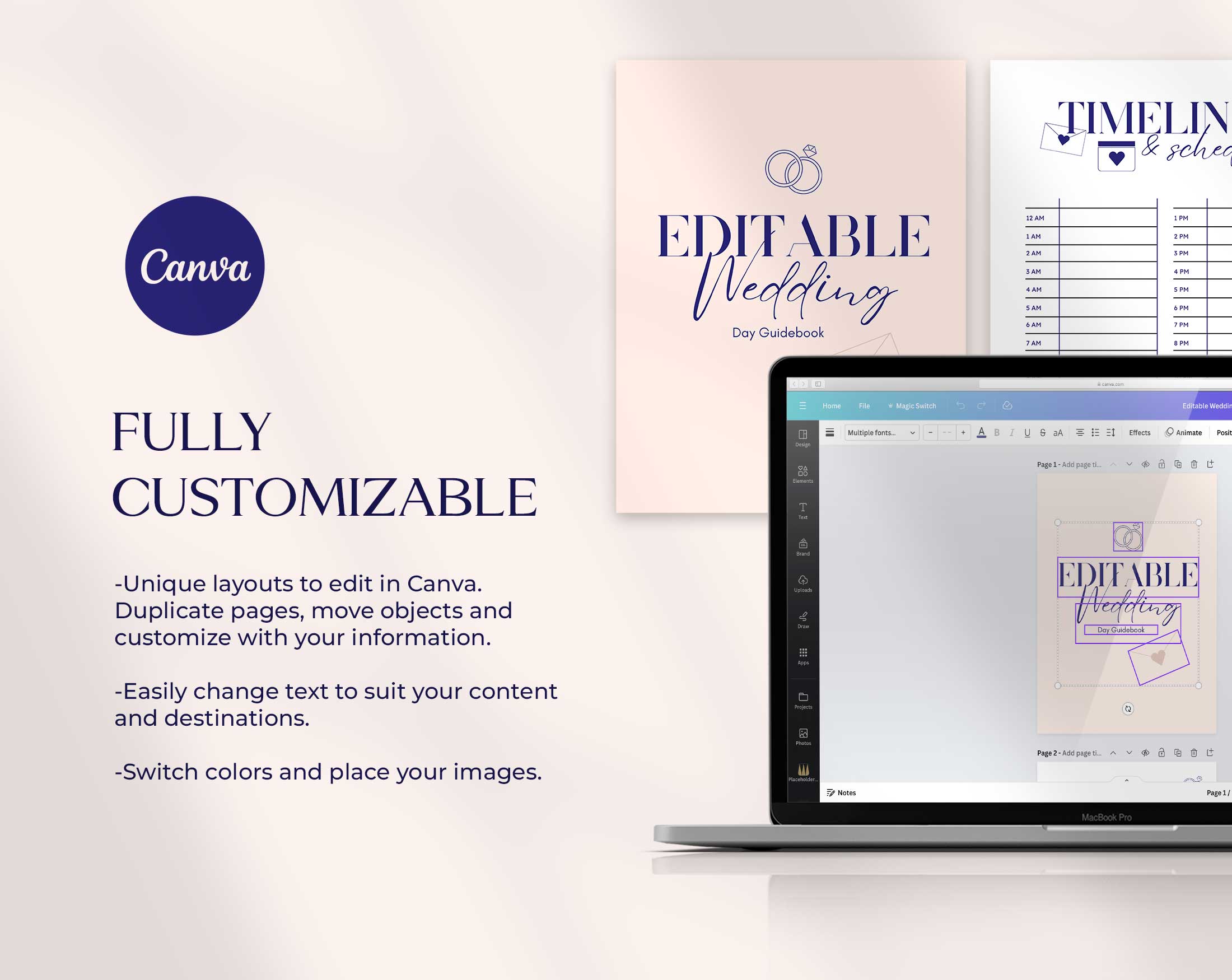 Editable Wedding Day Guidebook Canva Template | Digital Products with ...