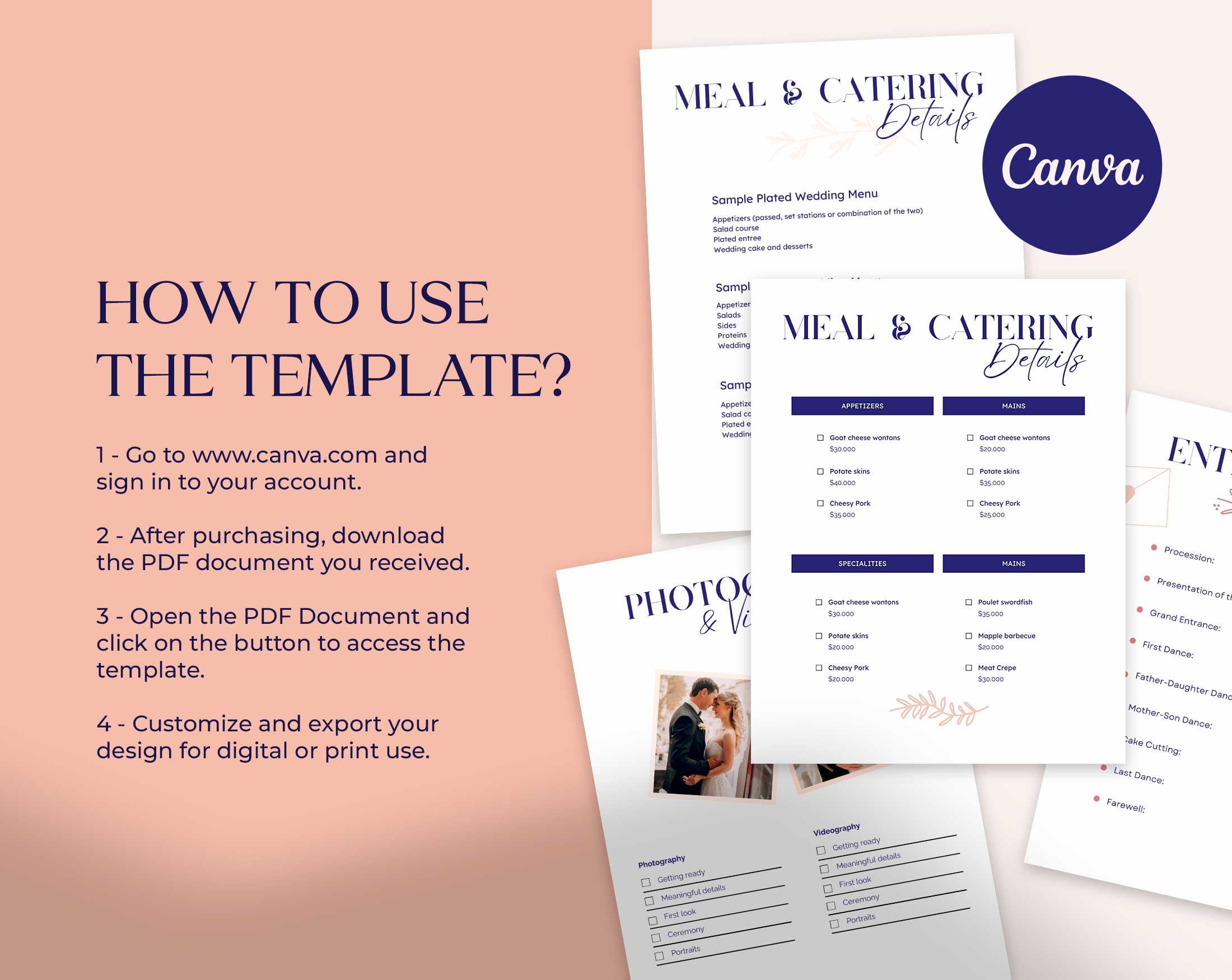 Editable Wedding Day Guidebook Canva Template | Digital Products with ...