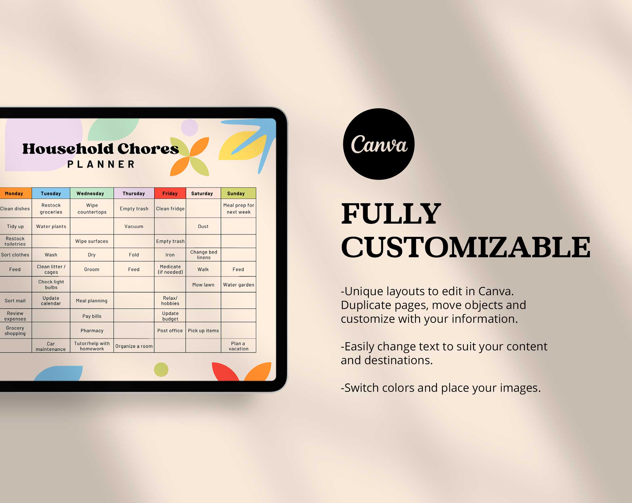 Household Chores Planner Printable Canva Template | Digital Products ...