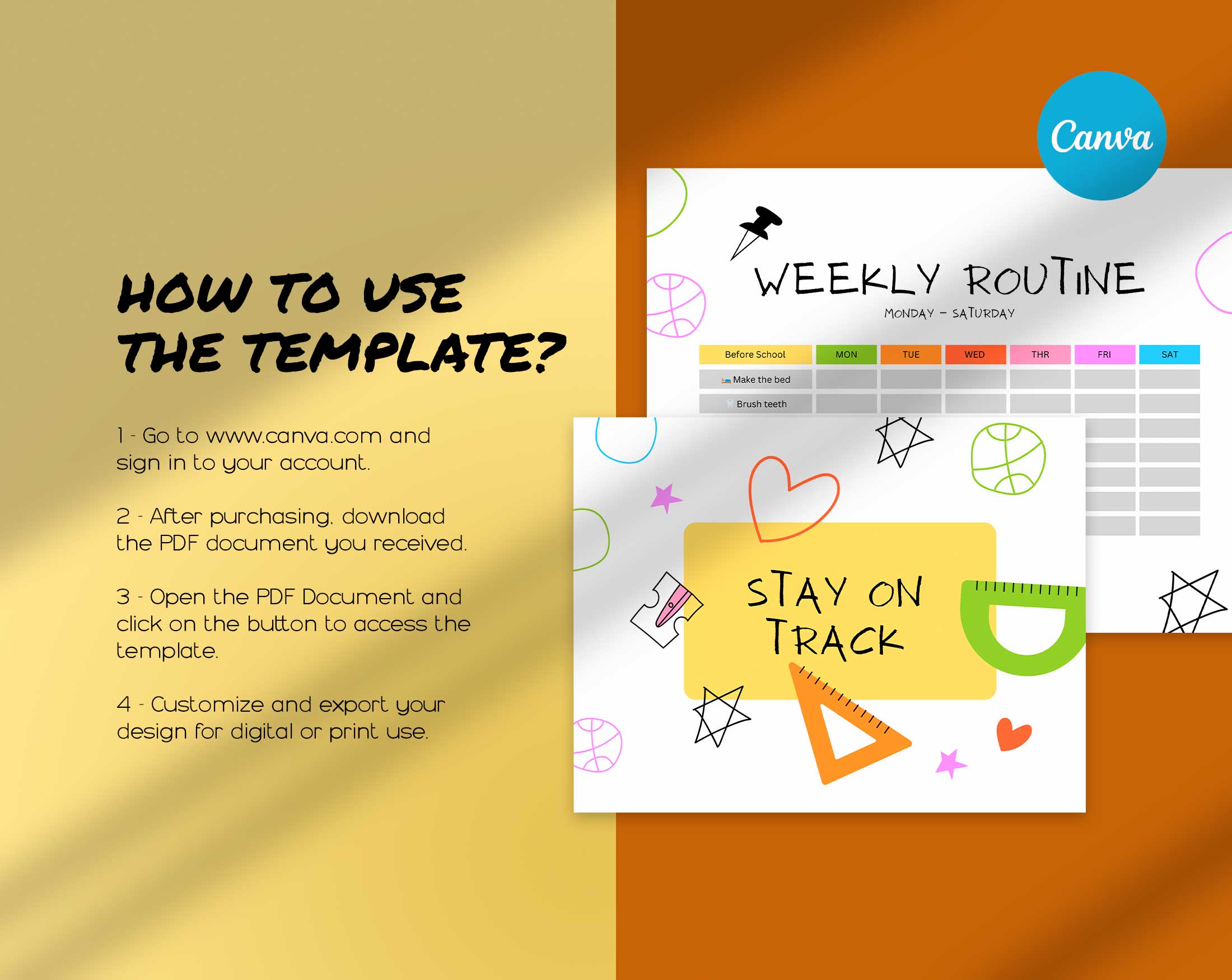 Stay on Track! Kids School Day Checklist Printable Canva Template ...