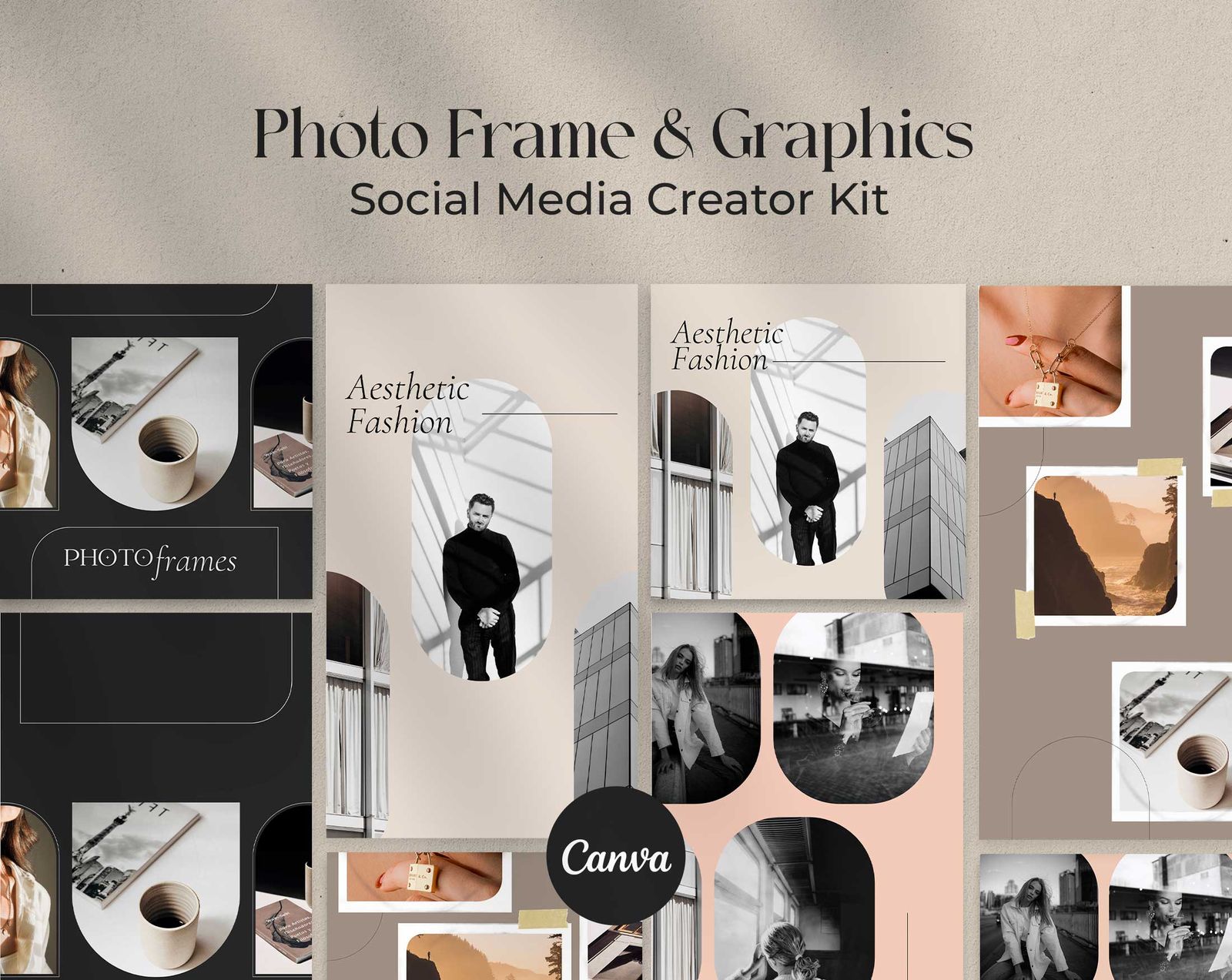 Vogue Photo Frames & Graphics Social Media Creator Kit Canva Template ...