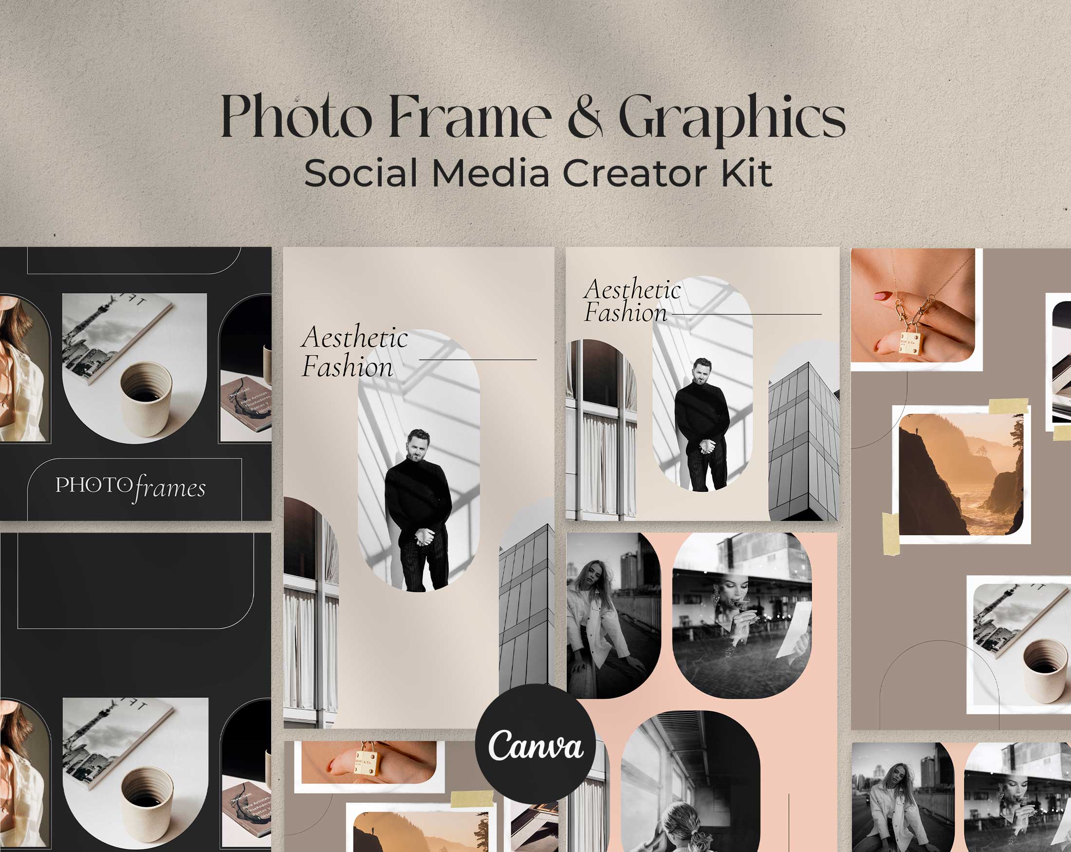 Vogue Photo Frames & Graphics Social Media Creator Kit Canva Template ...