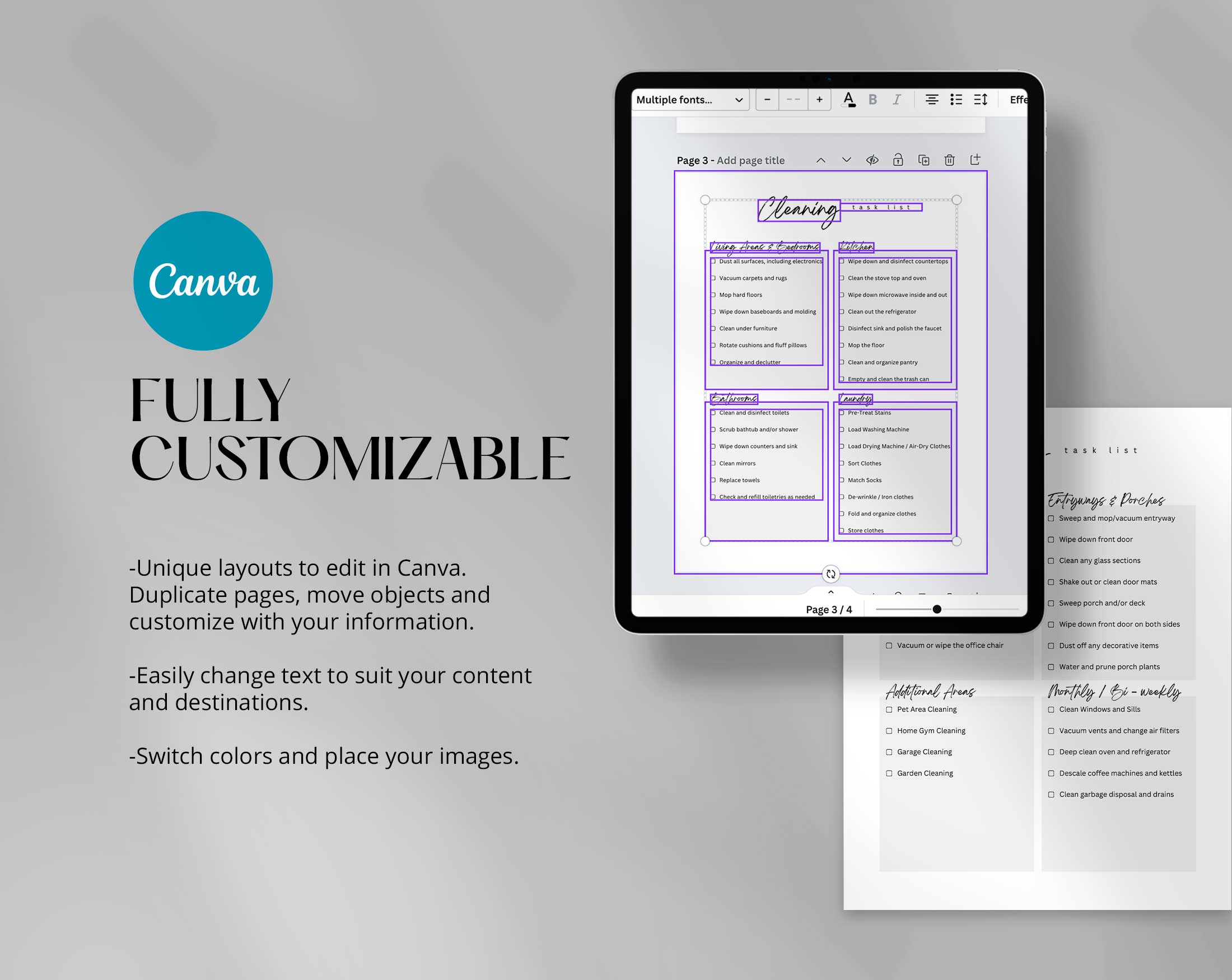 Personalized Weekly Cleaning Task List Canva Template | Digital ...