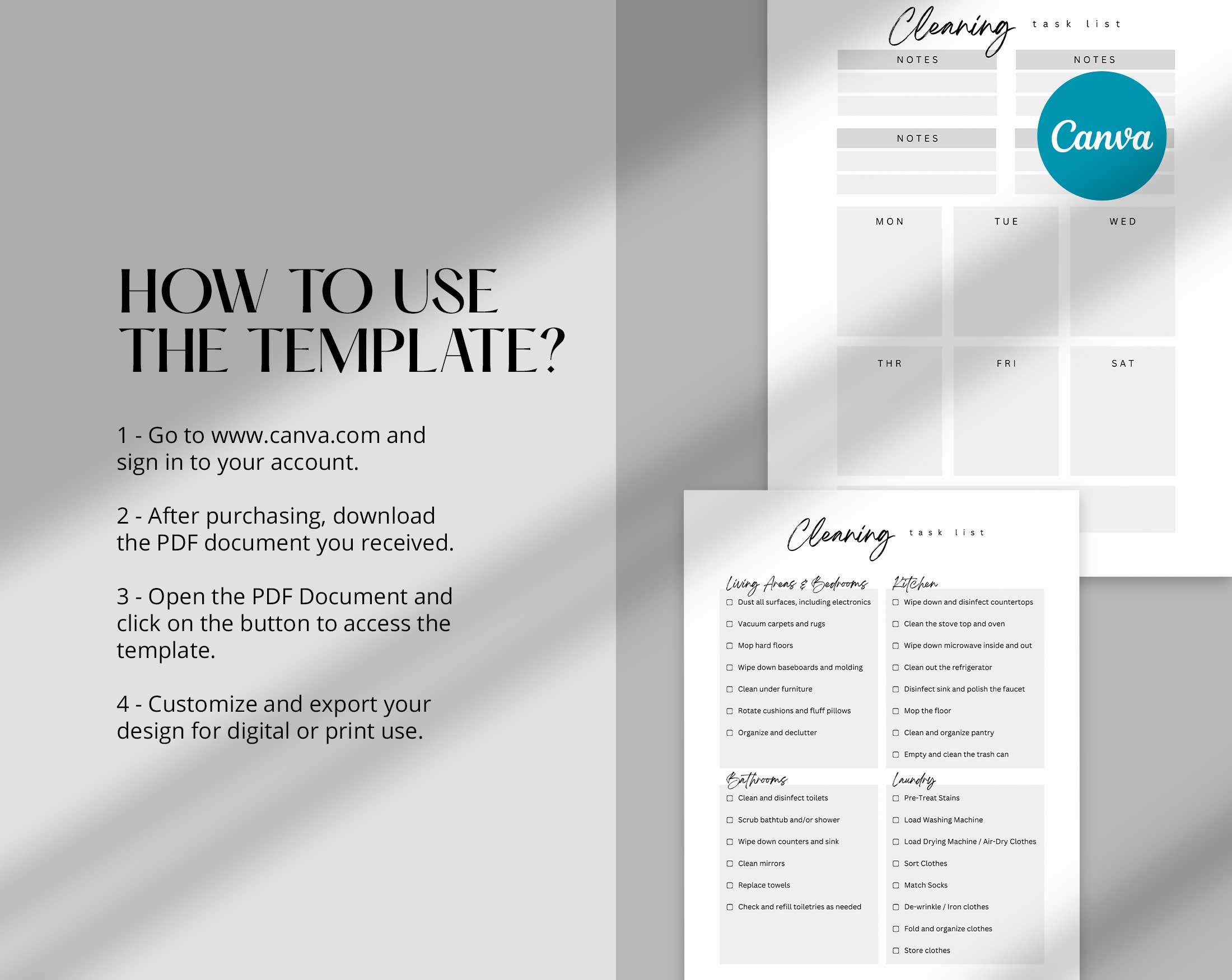 Personalized Weekly Cleaning Task List Canva Template | Digital ...