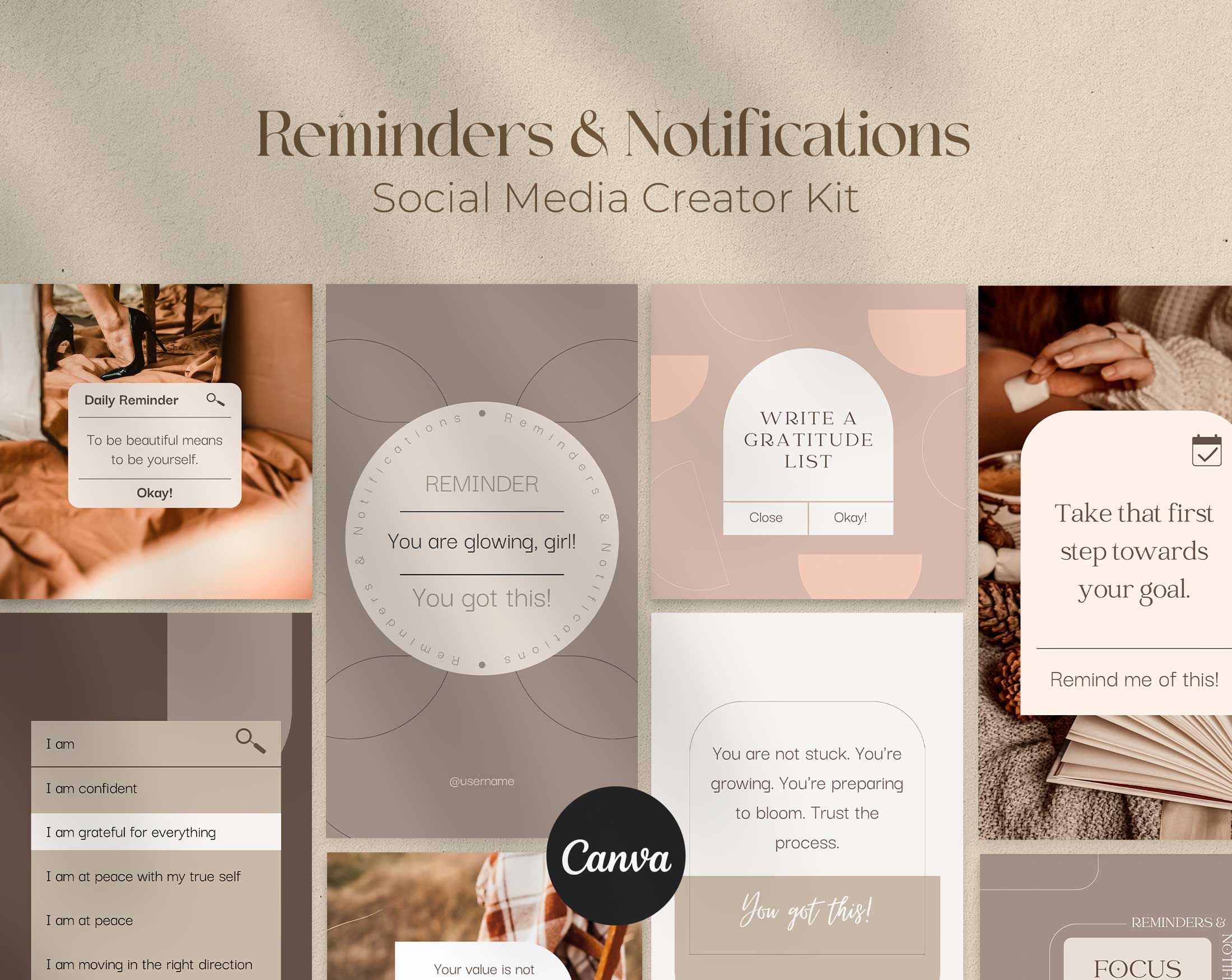 Vogue Reminders & Notifications Social Media Creator Kit Canva Template ...