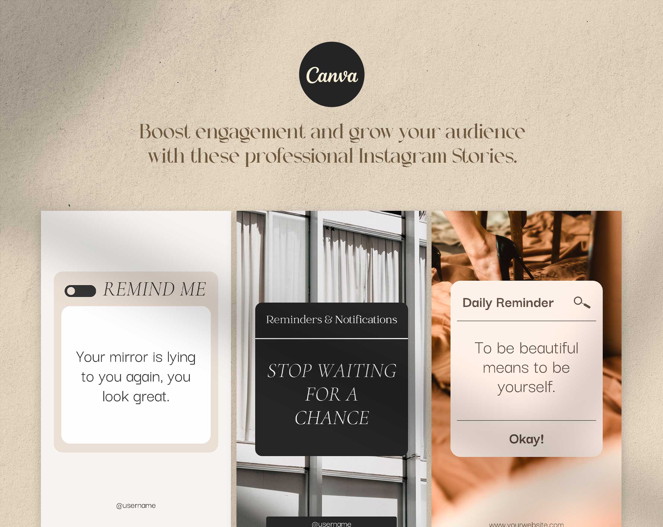 Vogue Reminders & Notifications Social Media Creator Kit Canva Template ...