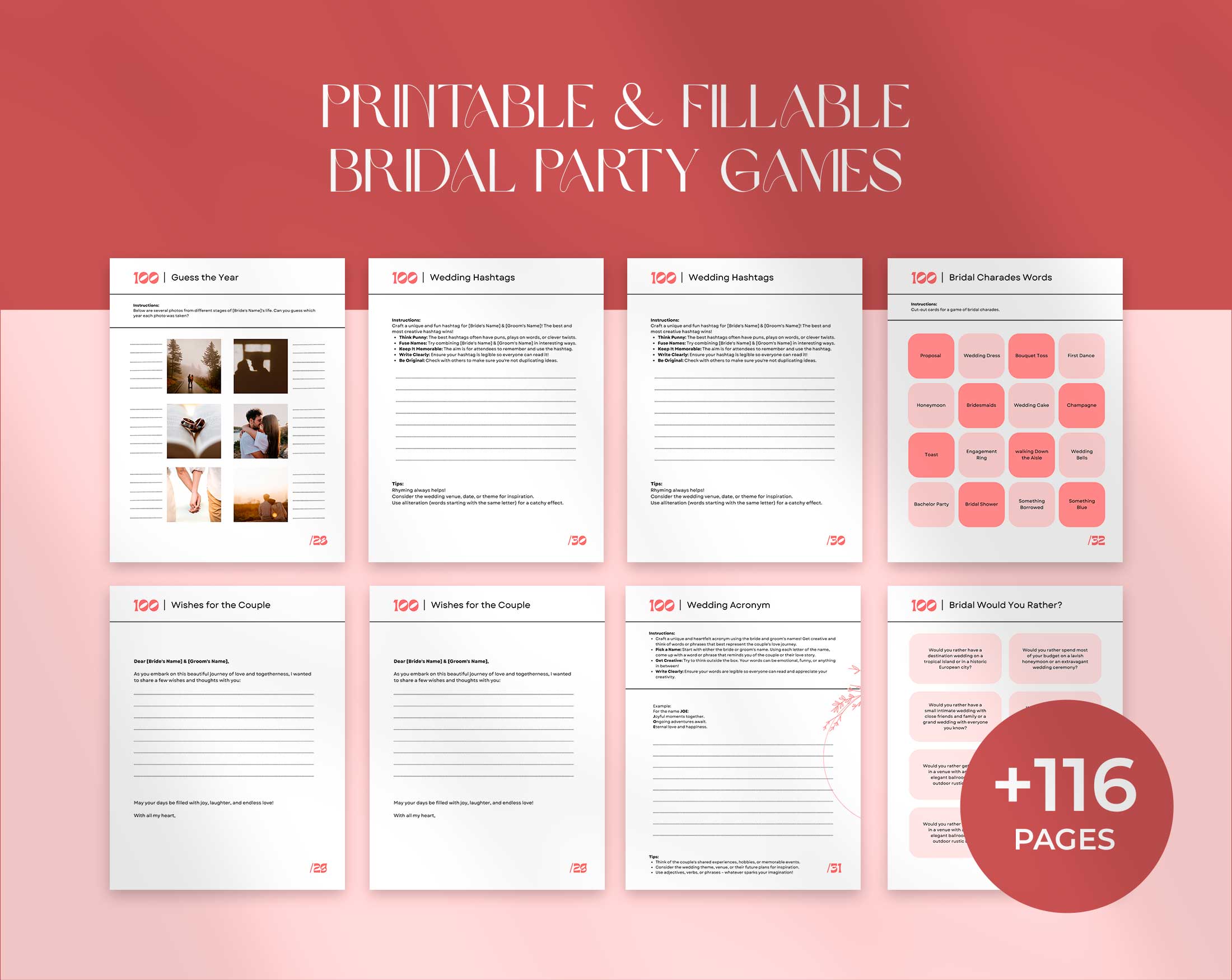 100 Editable Bridal Party Games | Digital Products with Reselling ...