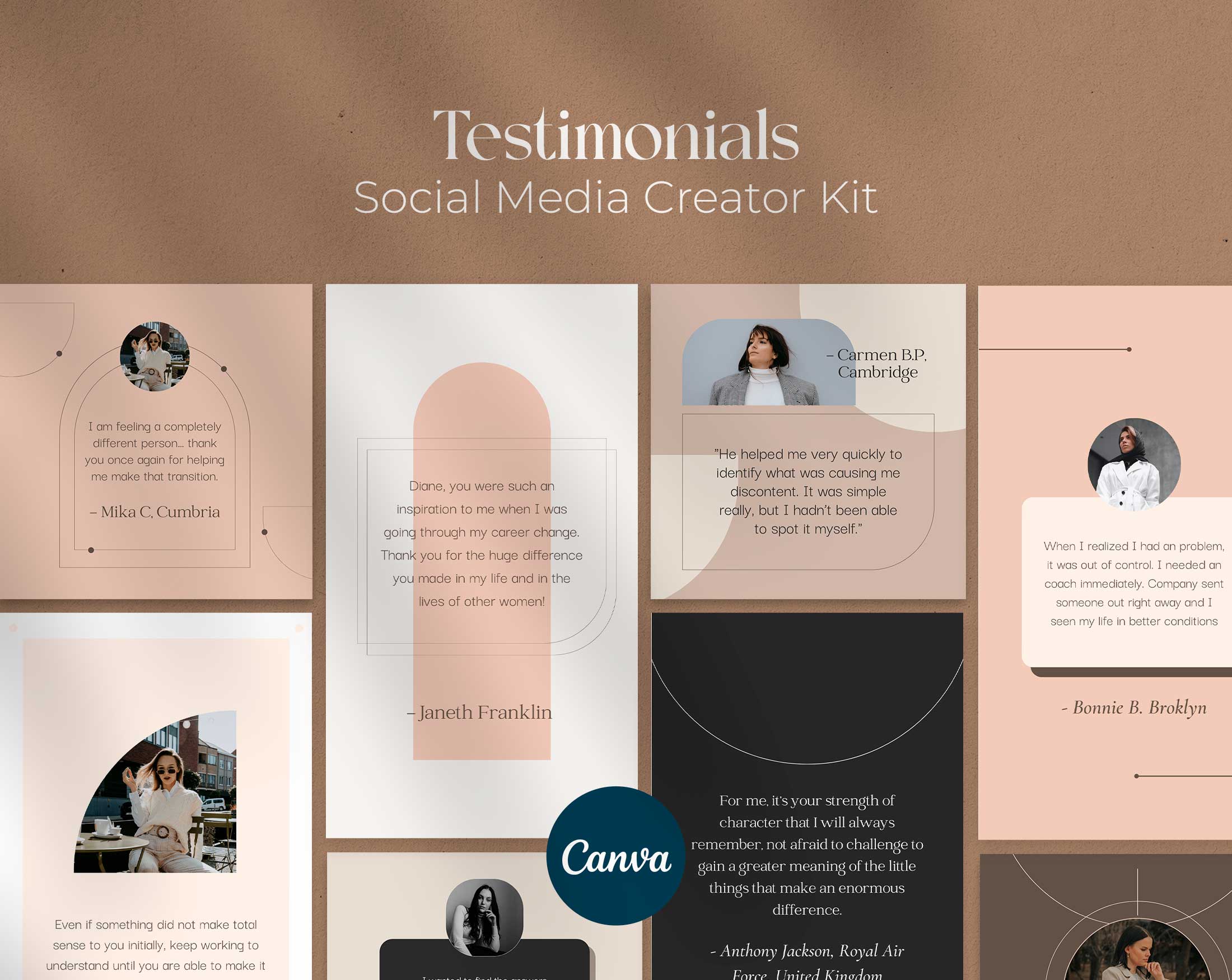 Vogue Testimonials Social Media Creator Kit Canva Template | Digital ...