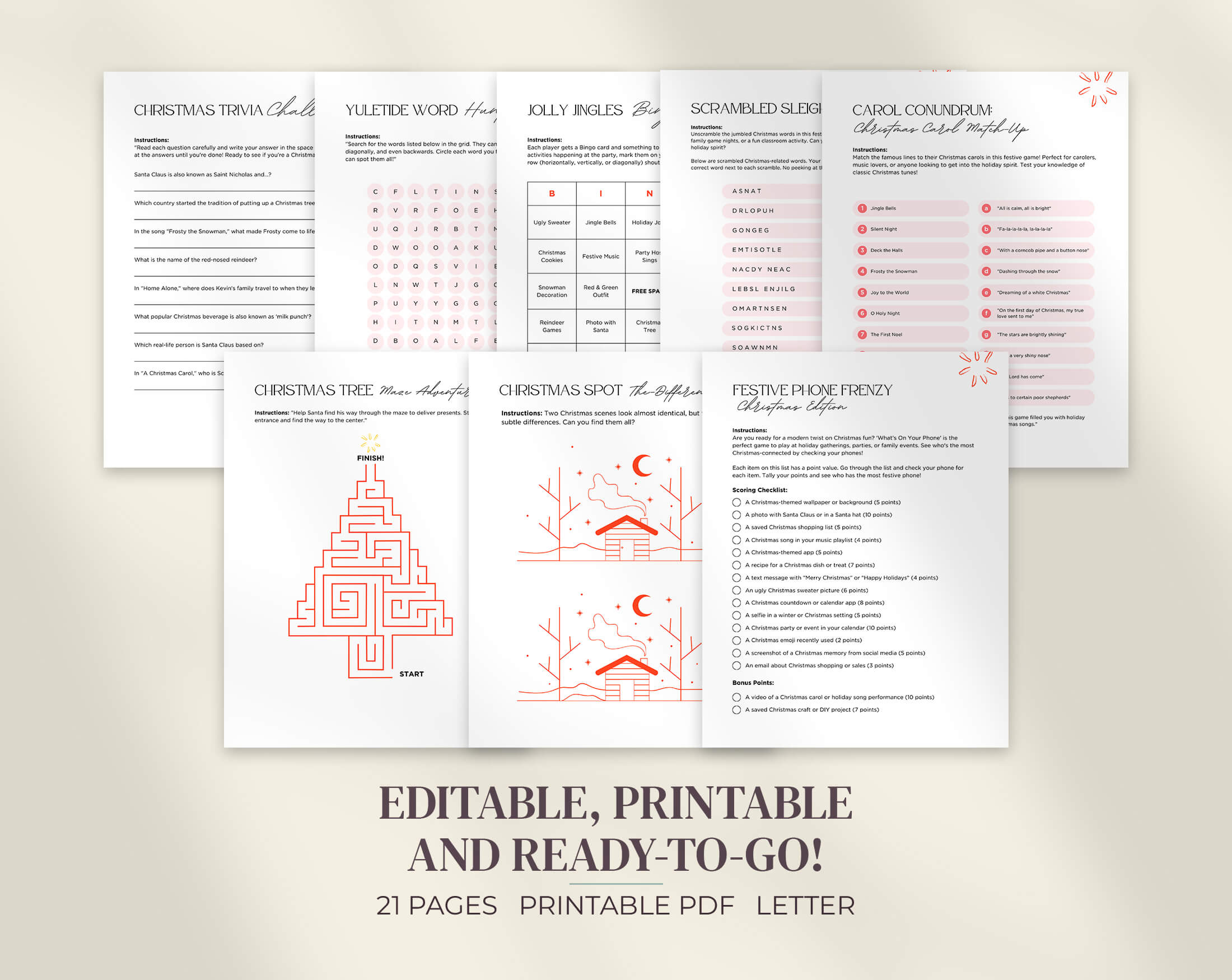 Classic Christmas Party Games Pack 20 Template Bundle | Digital ...