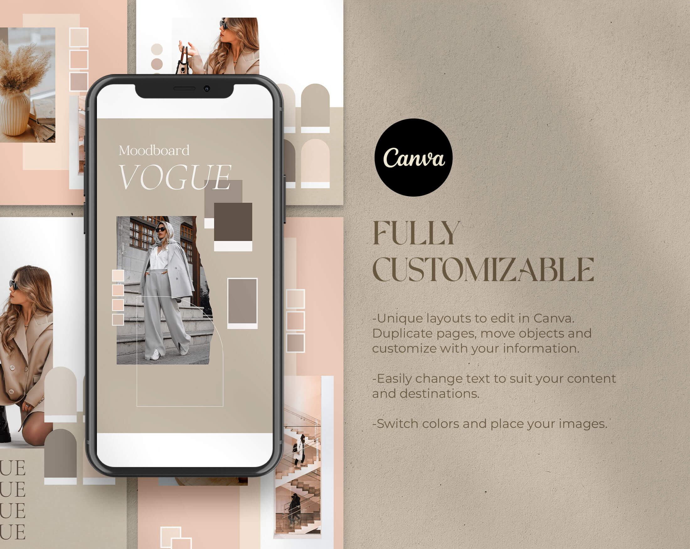 Vogue Moodboard Graphics Social Media Creator Kit Canva Template ...