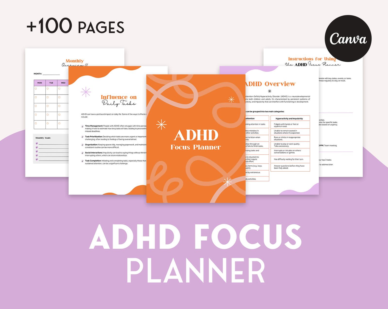 ADHD Focus Planner 110 Printable Pages | Digital Products with ...