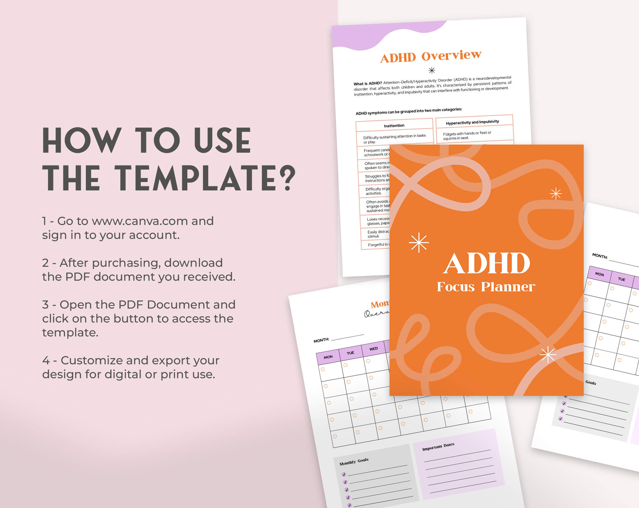 ADHD Focus Planner 110 Printable Pages | Digital Products with ...