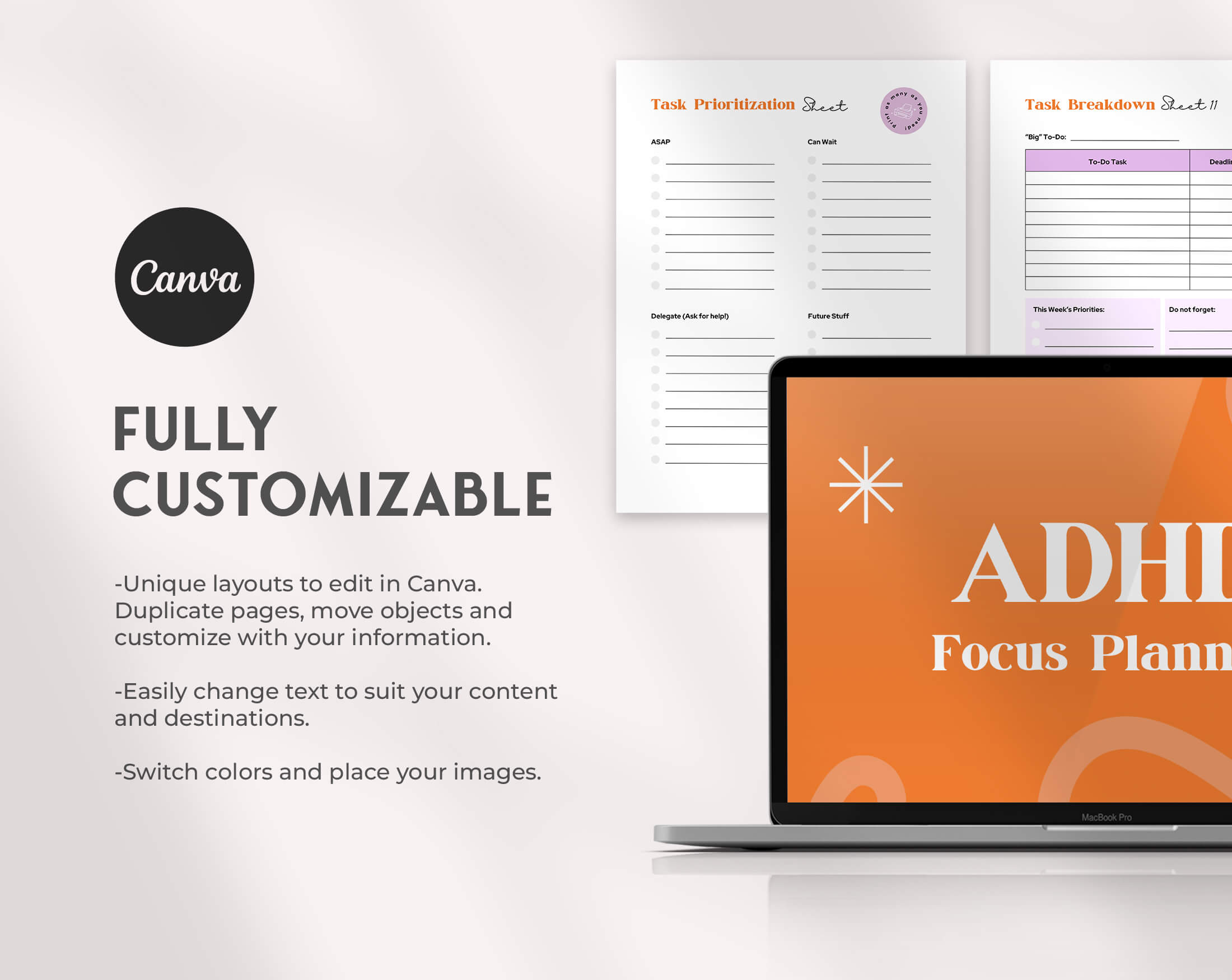 ADHD Focus Planner 110 Printable Pages | Digital Products with ...