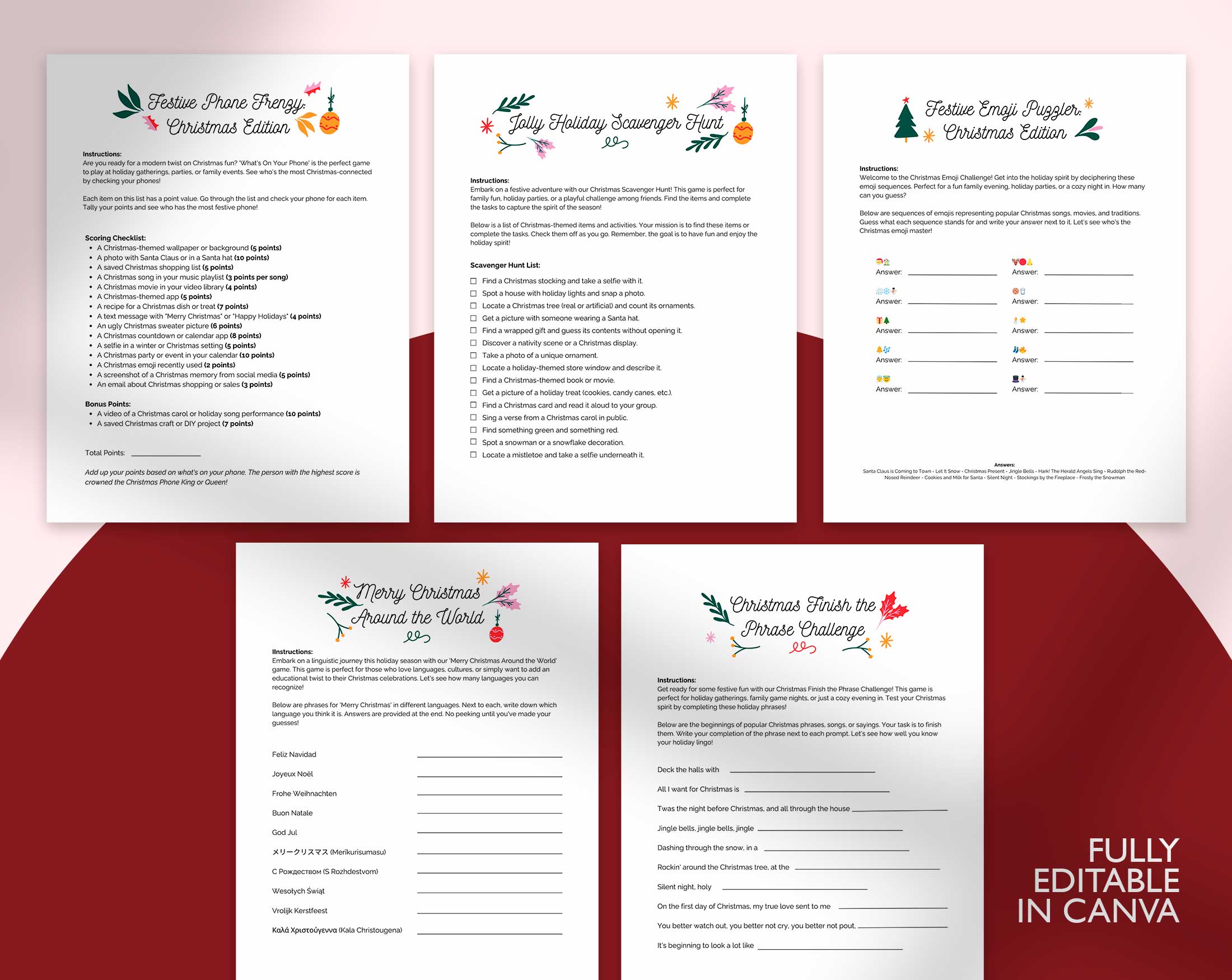 Cute Christmas Party Games Pack 12 Template Bundle | Digital Products ...