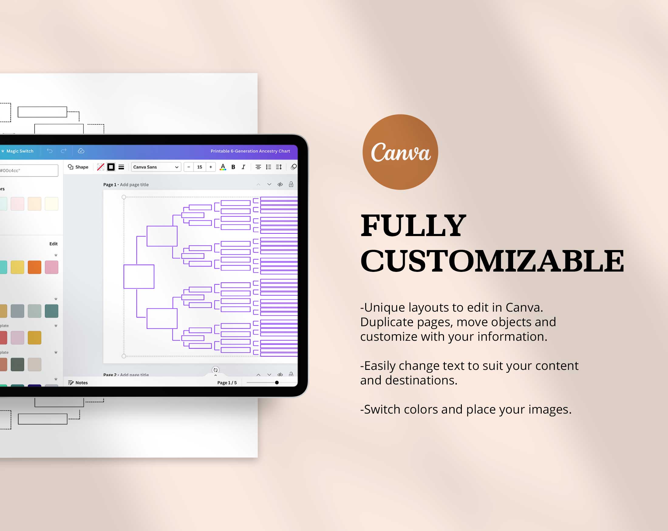 Printable 6 Generation Ancestry Chart | Digital Products with Reselling ...