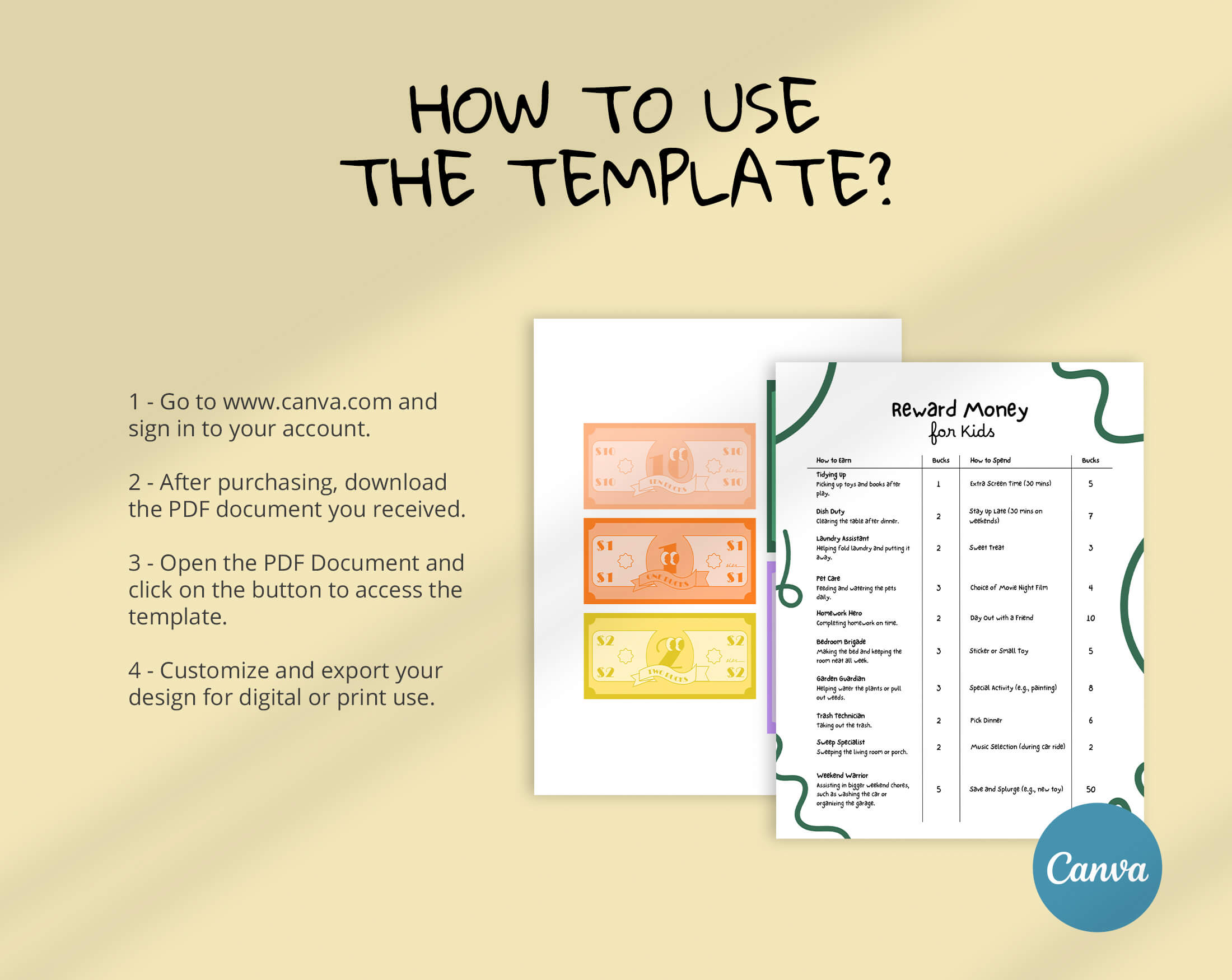 Editable Reward Money for Kids Canva Template | Digital Products with ...