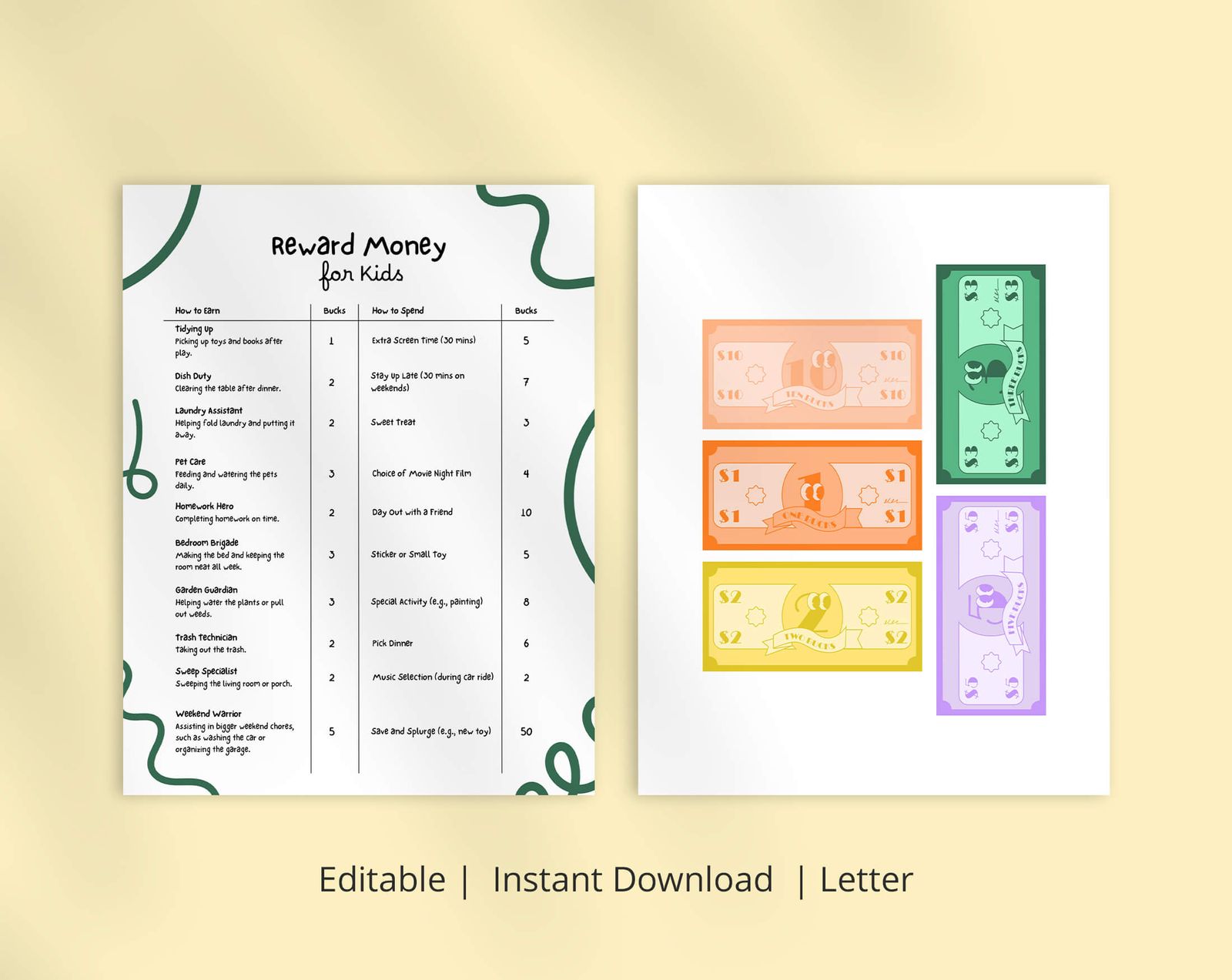 Editable Reward Money for Kids Canva Template | Digital Products with ...