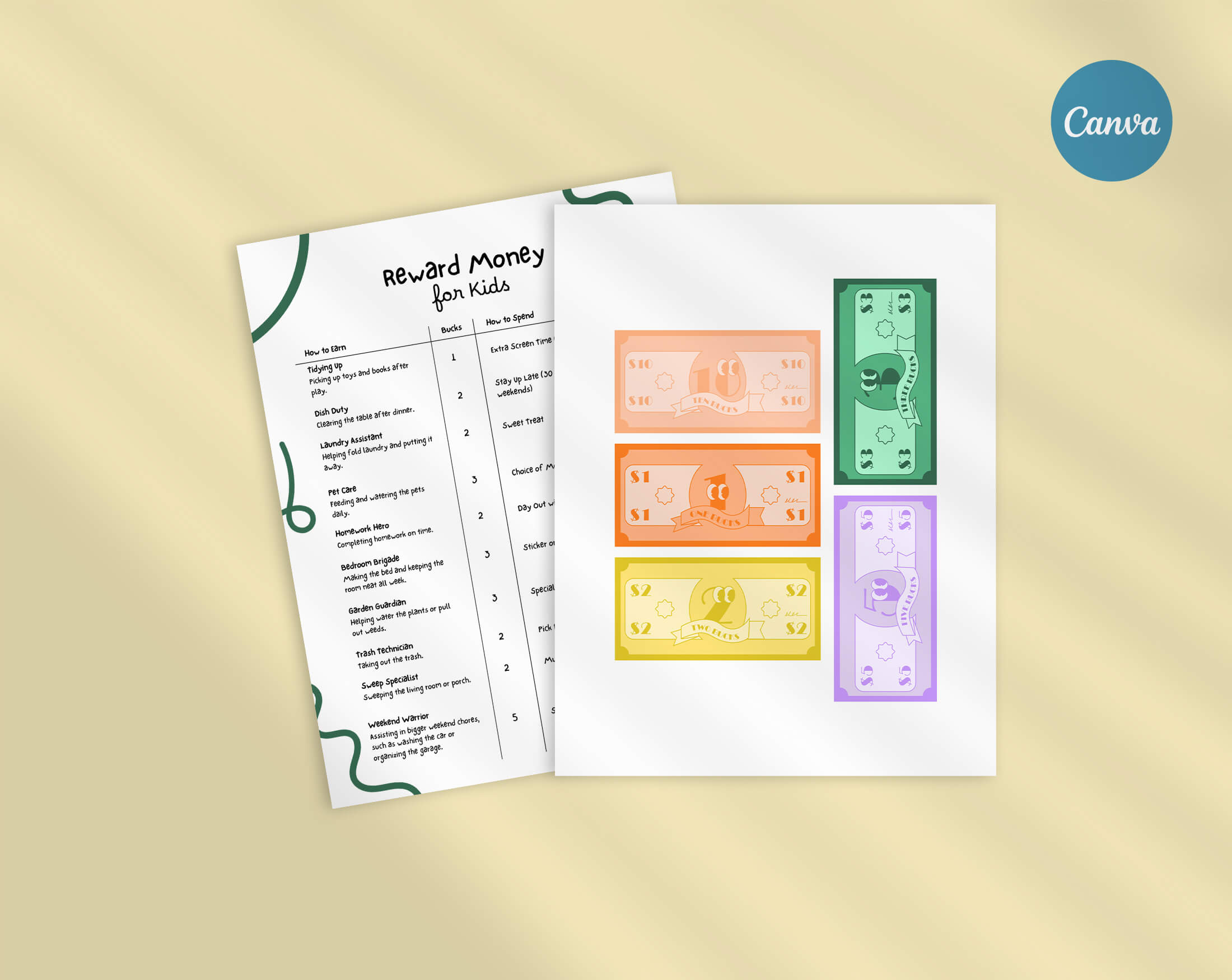 Editable Reward Money for Kids Canva Template | Digital Products with ...