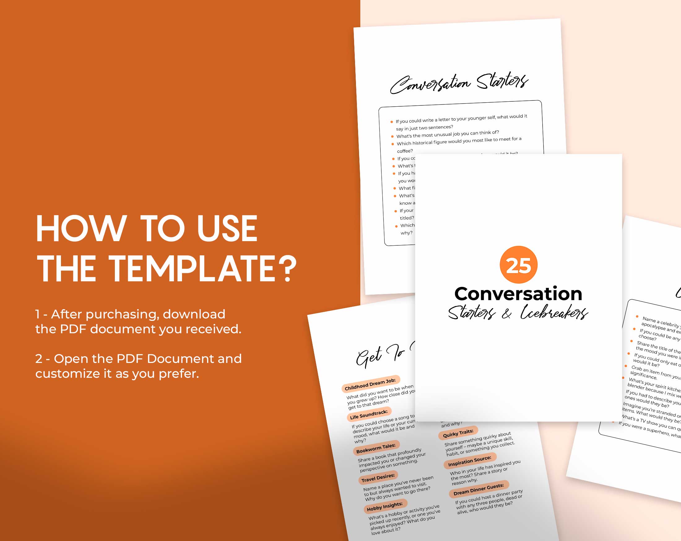 25 Conversation Starters & Icebreakers Printable Set | Digital Products ...