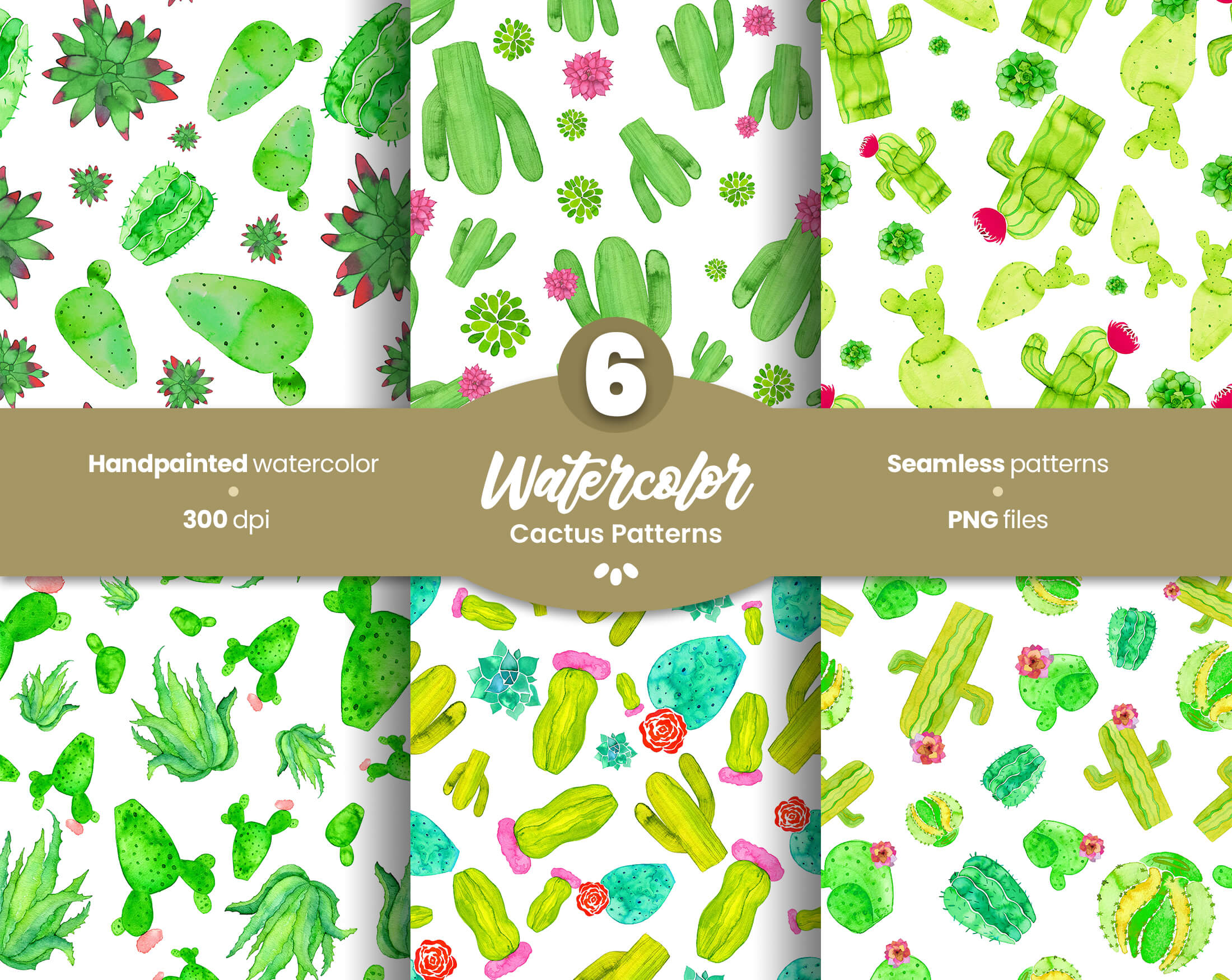 Watercolor Cactus Patterns PNGs | Digital Products with Reselling ...