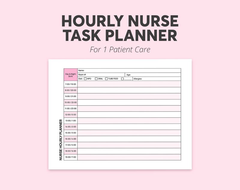 Hourly Nurse Task Planner for Patient Care 1 Patient | Digital Products ...